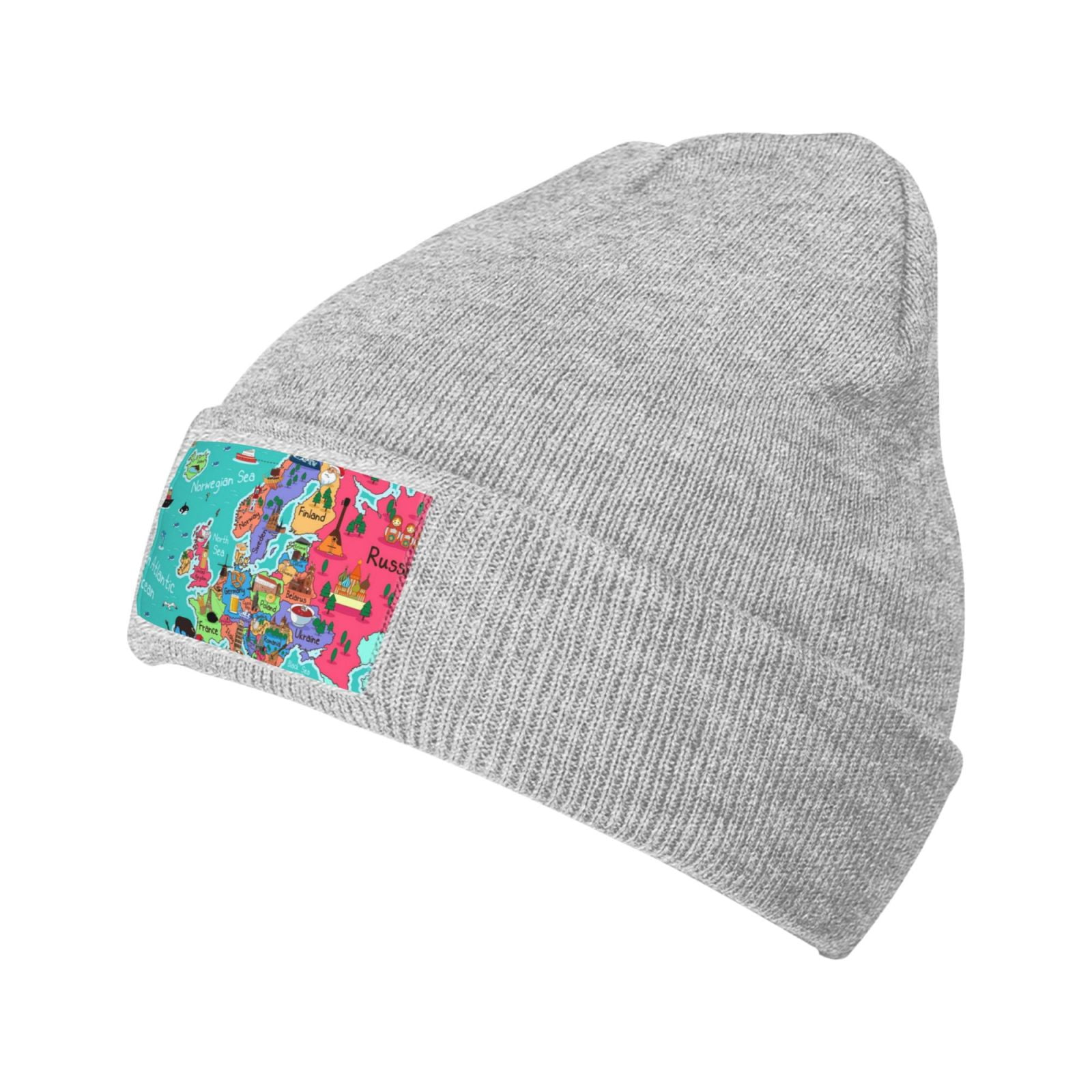 Junzan Cartoon Map Of Europe Mens Winter Hats Thick Knit Cuff Beanie ...