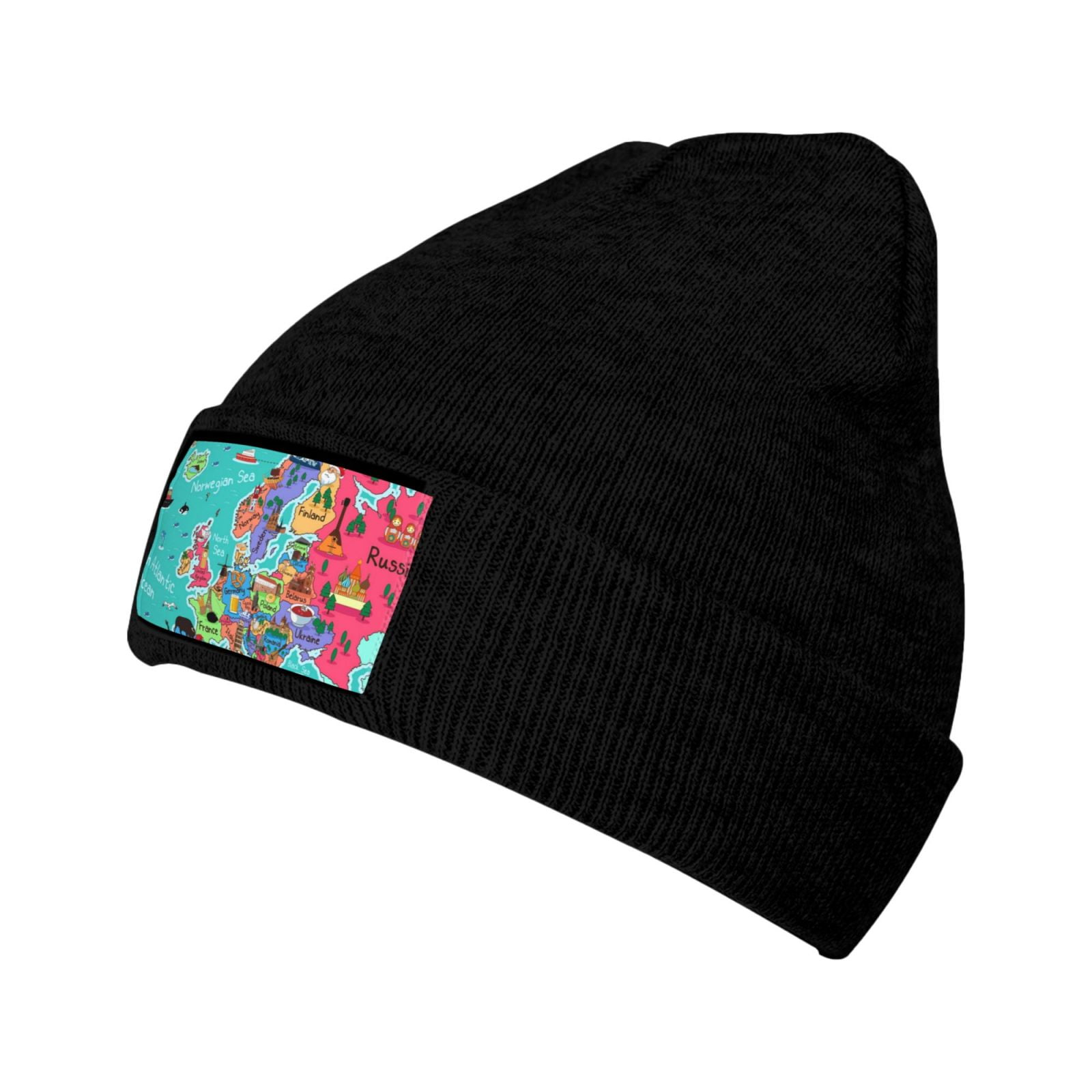 Junzan Cartoon Map Of Europe Mens Winter Hats Thick Knit Cuff Beanie ...