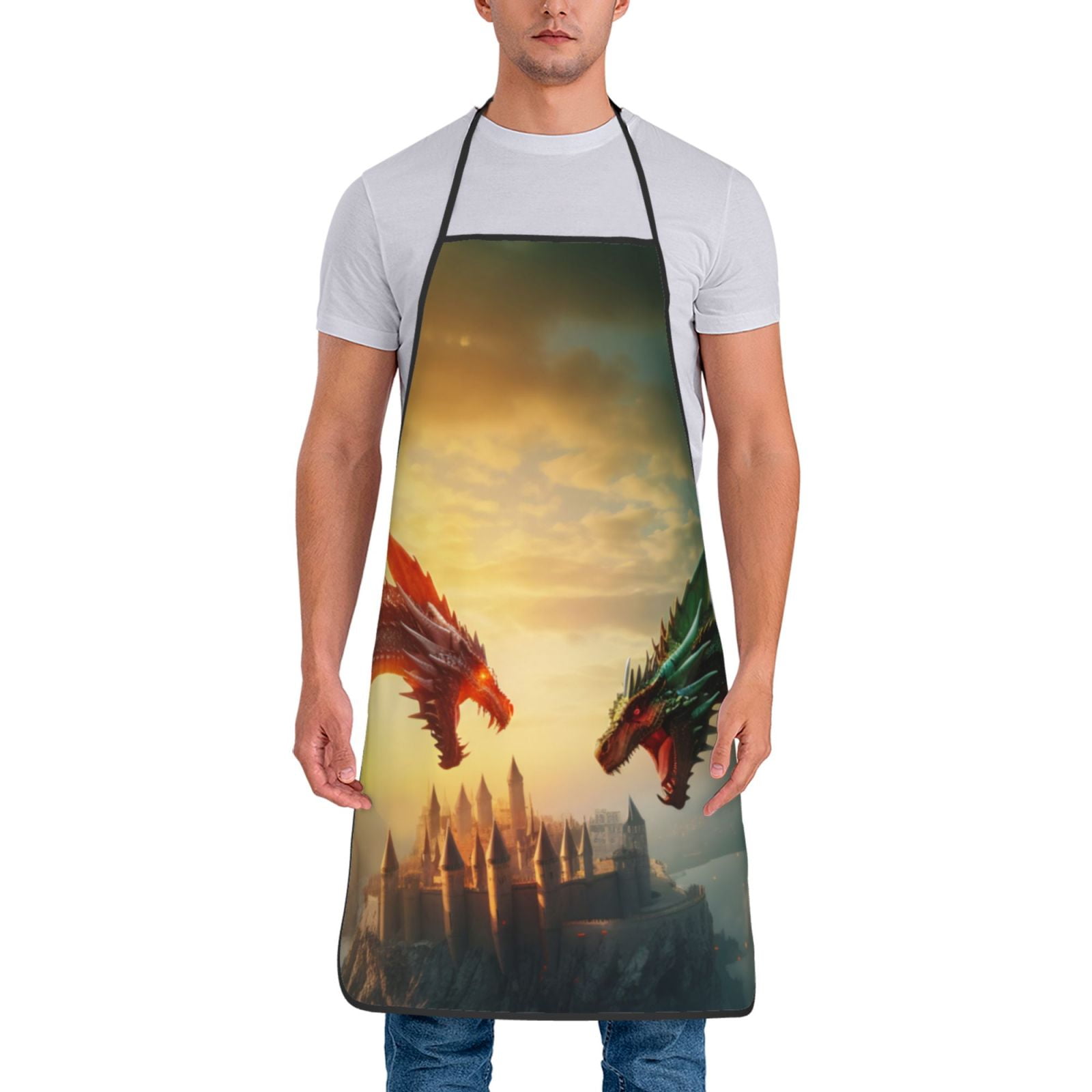 Junzan Castle Red Green Sky Dragon Print Kitchen Cooking Aprons, Chef ...