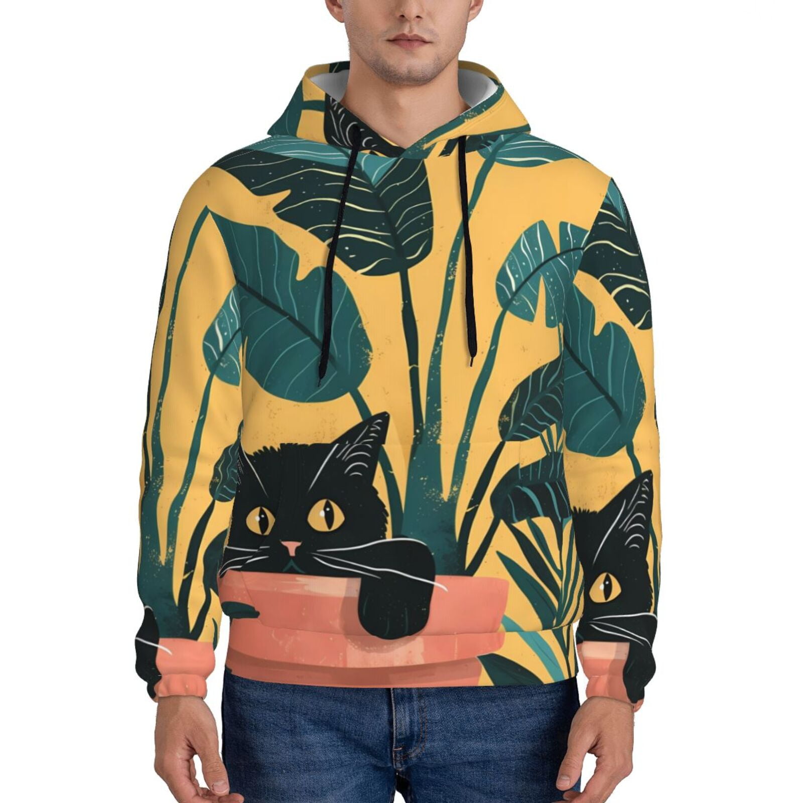 Junzan Cat Hiding In Potted Plants for Men's Hoodie - Fall Pullover ...