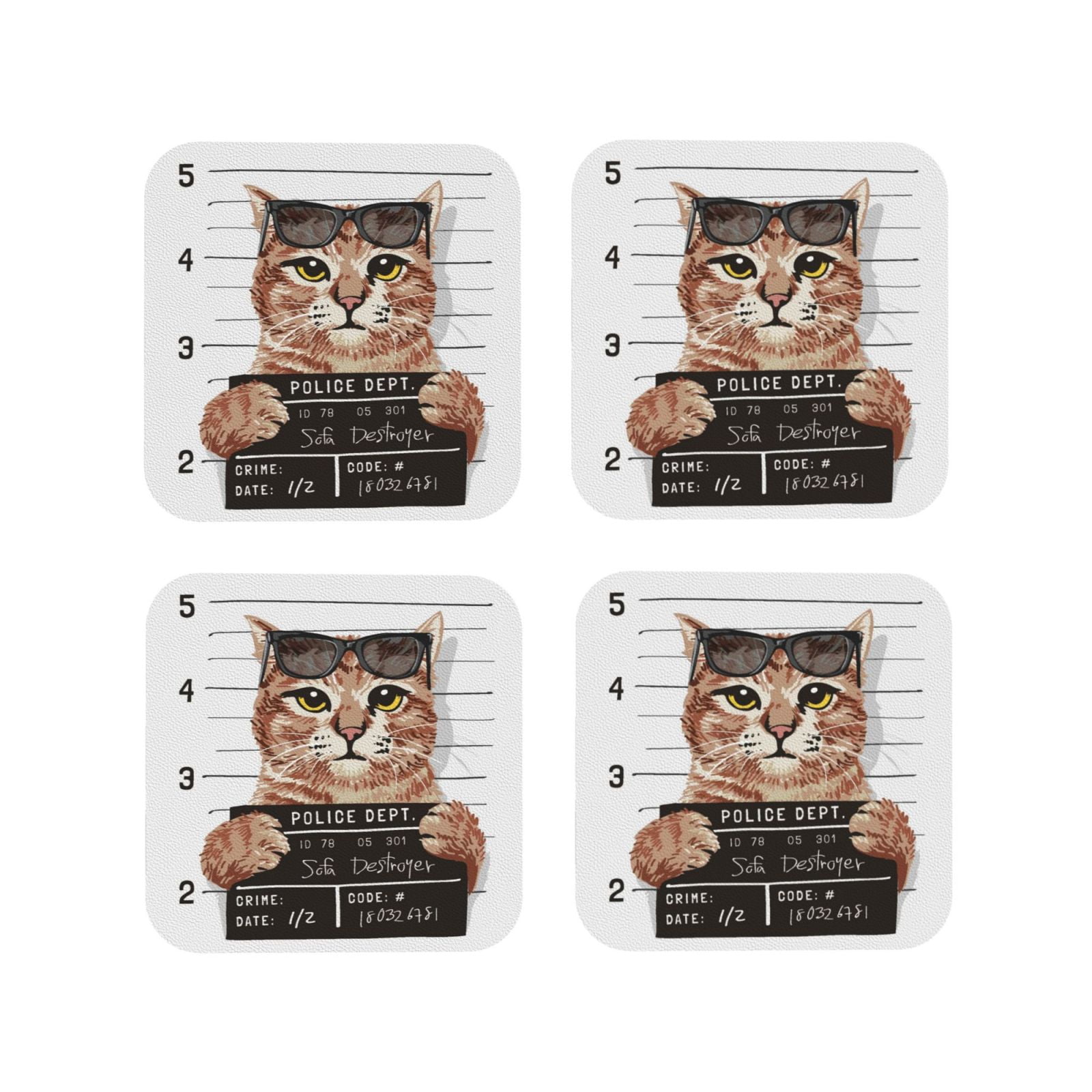 Junzan Cat Holding Mugshot Sign Print Coasters for Drinks - Leather ...