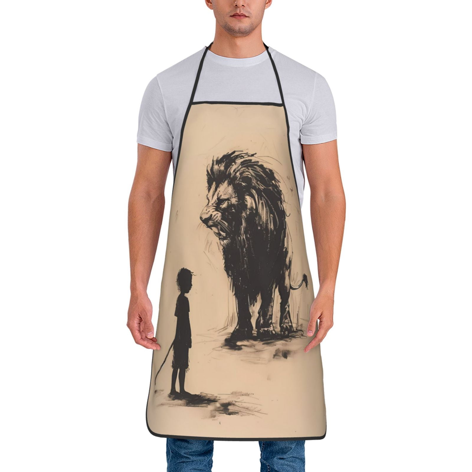 Junzan Child And Lion Sketch Print Kitchen Cooking Aprons, Chef Apron ...
