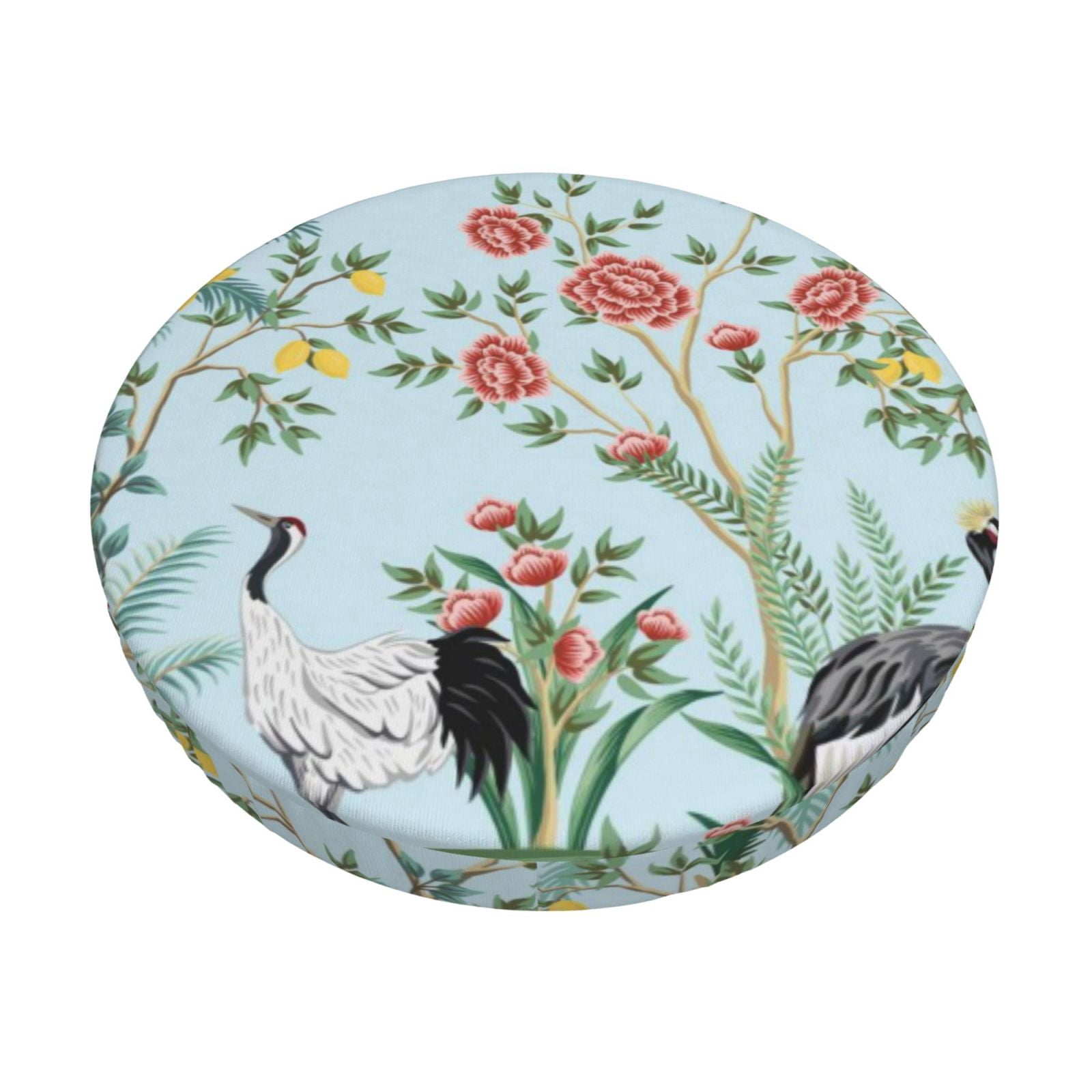 Junzan Chinoiserie Floral Palm Tree Bar Stool Cover Round Seat Cushion ...