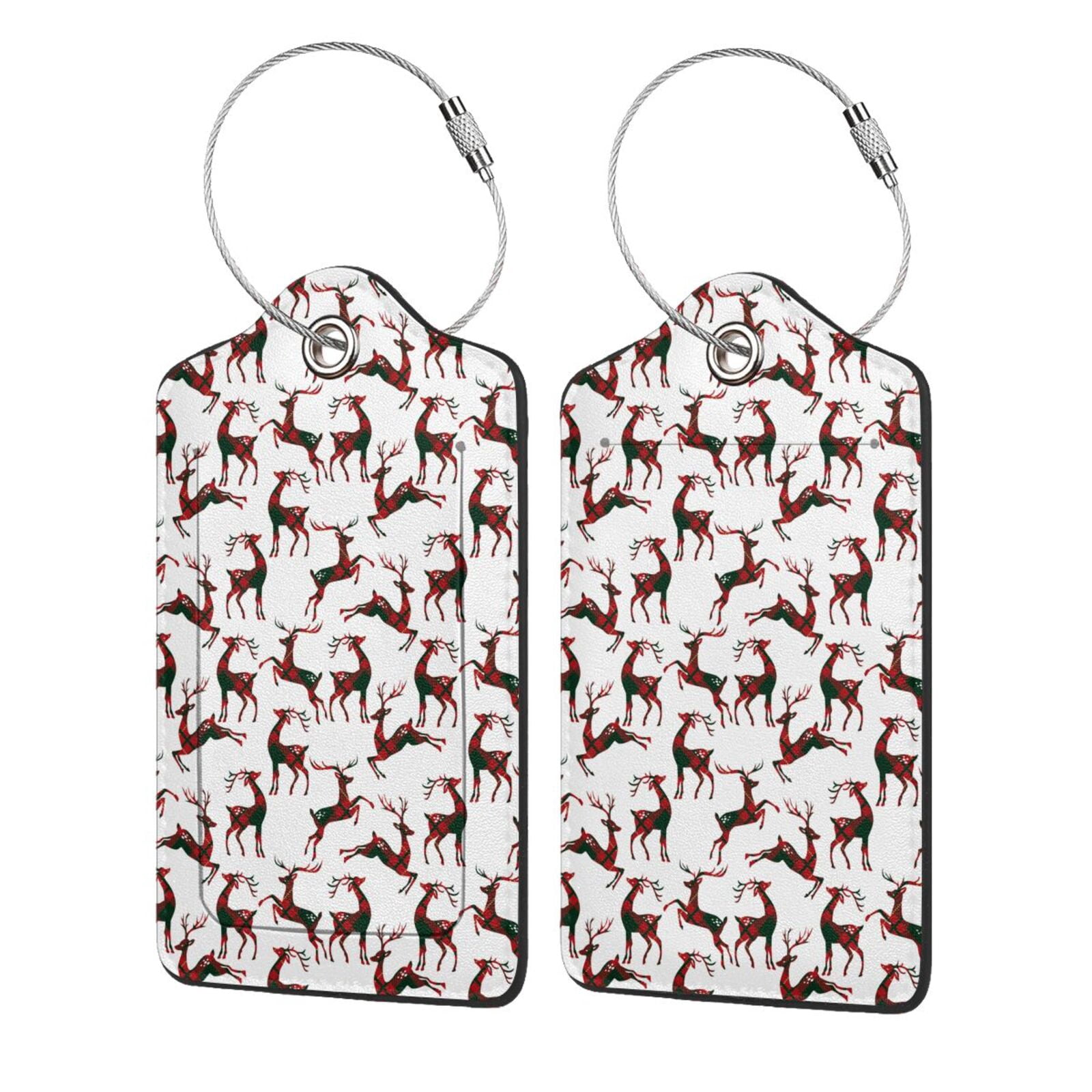 Junzan Christmas Plaid Moose for Luggage Tags,Leather Luggage Tags for ...
