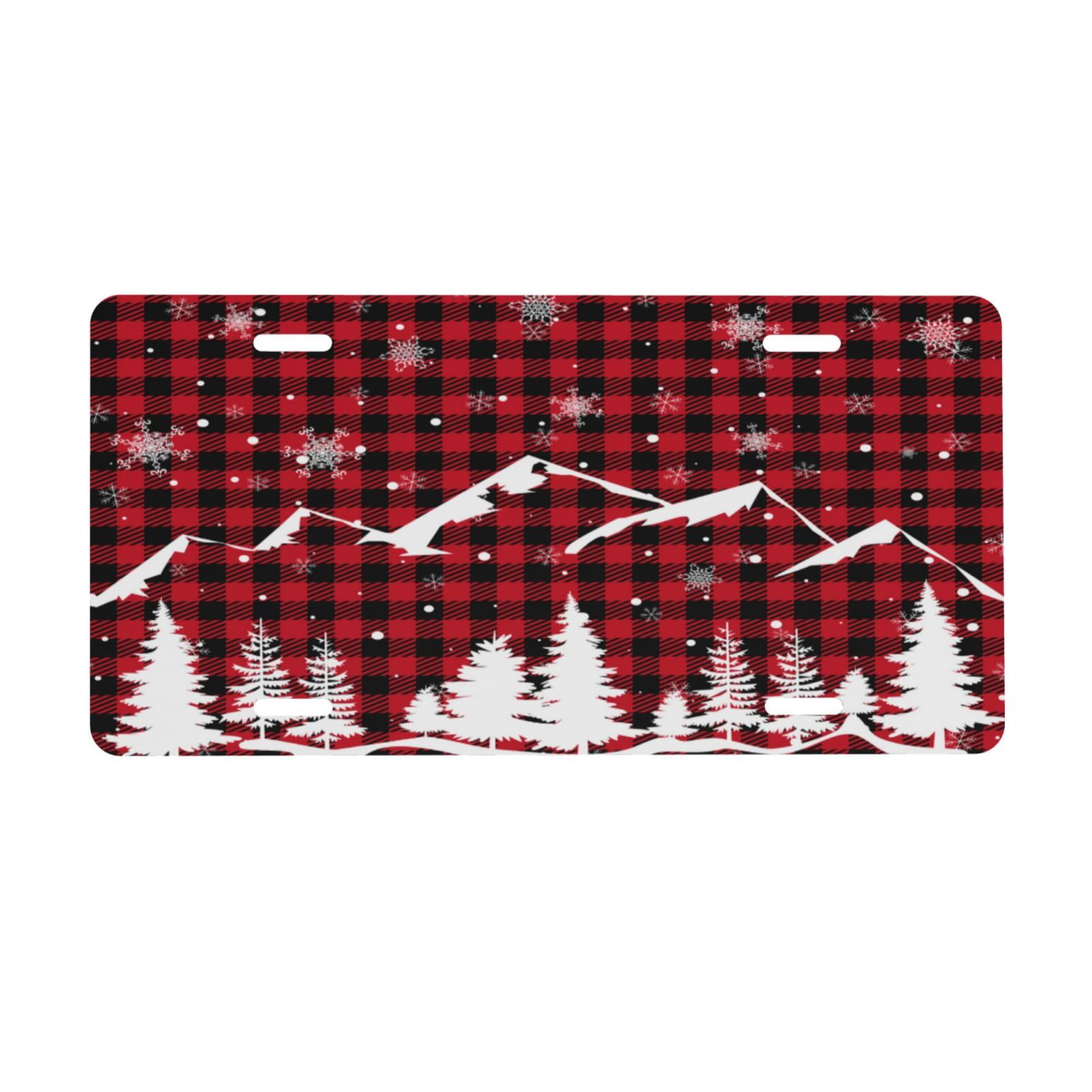Junzan Christmas Tree Buffalo Plaid Front License Plate Covers ...
