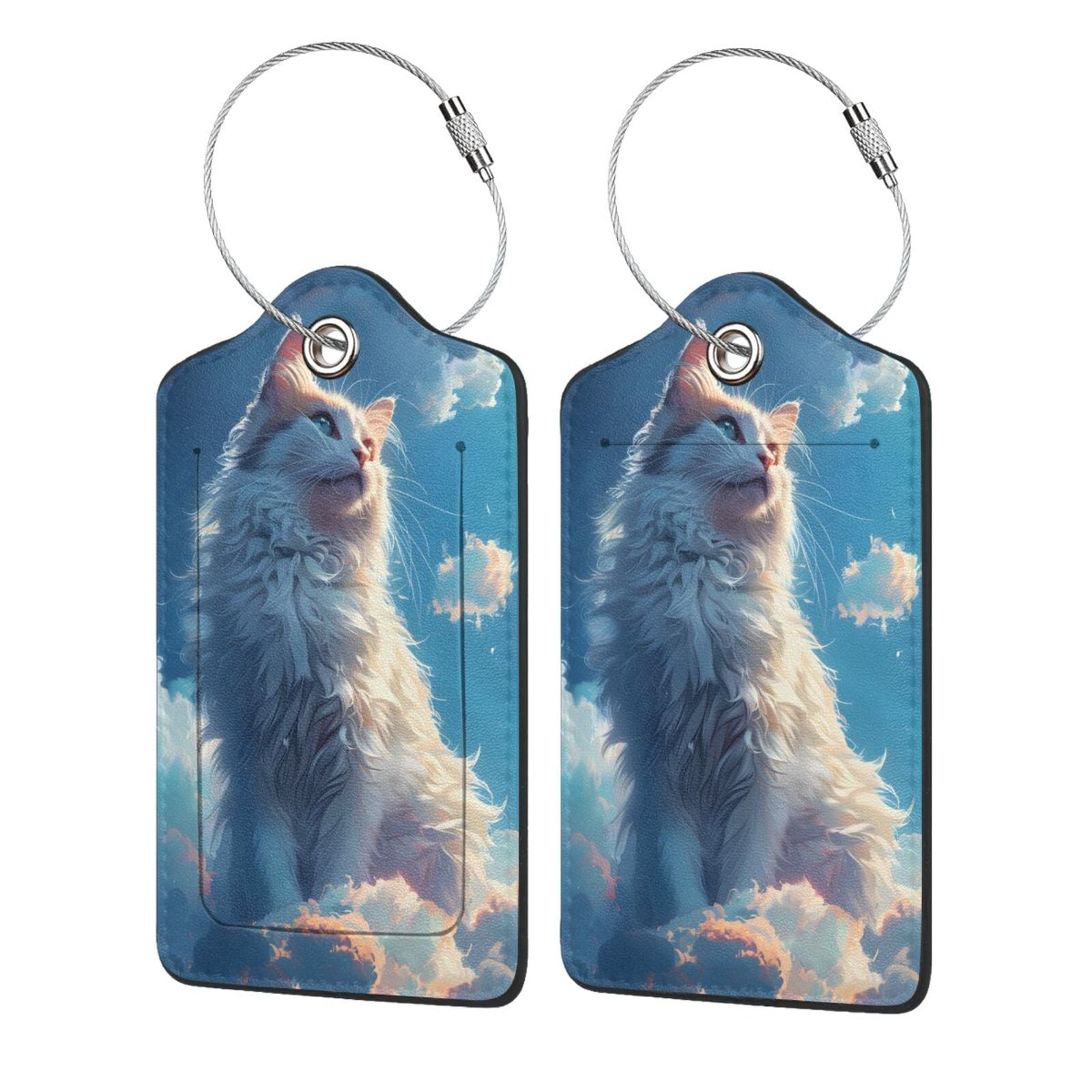 Junzan Clear Sky Blue Cat for Luggage Tags,Leather Luggage Tags for ...