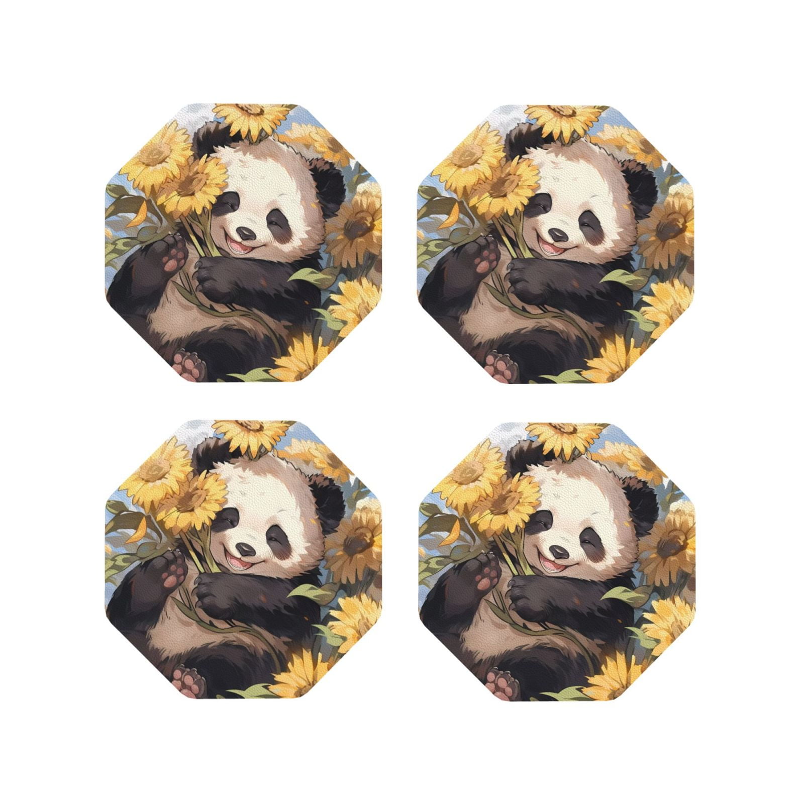 Junzan Clear Sky Cute Sunflower Panda Print Coasters for Drinks ...