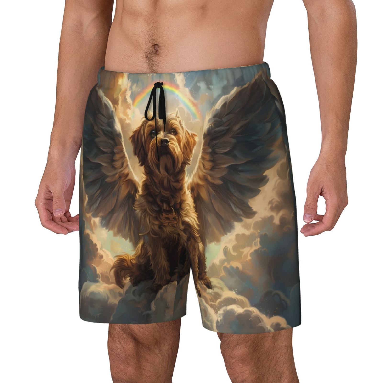 Junzan Cloud Rainbow Winged Dog Print Swim Trunks Men Swim Shorts with ...