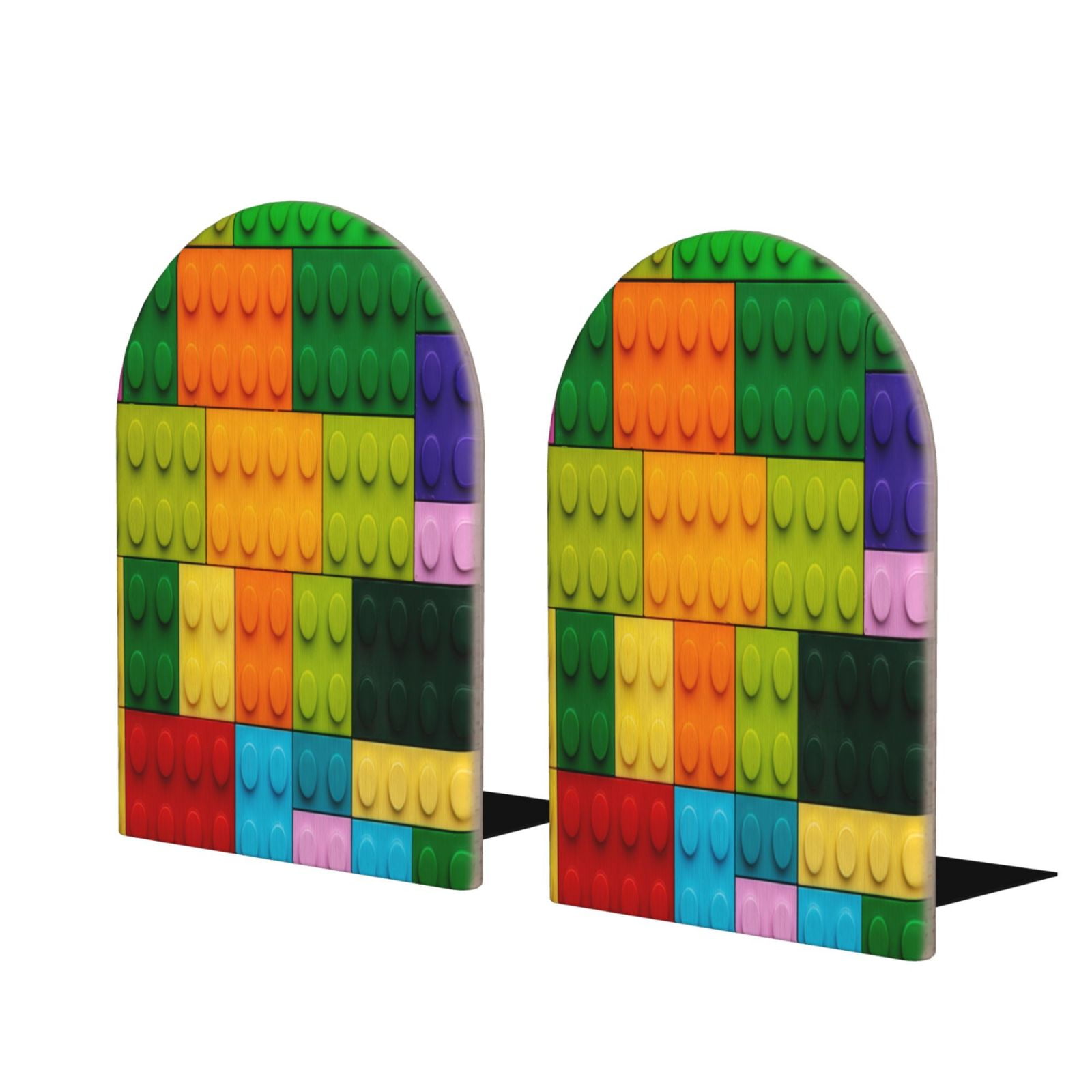 Junzan Colorful Building Blocks for Wood Bookends,1 Pair Book Ends for ...