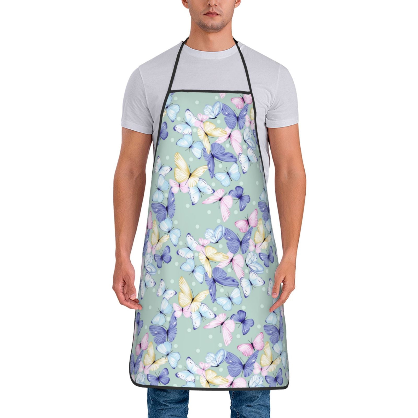 Junzan Colorful Butterfly Print Kitchen Cooking Aprons, Chef Apron for ...