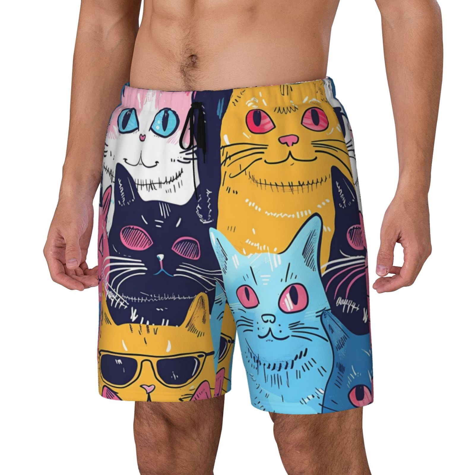 Junzan Colorful Cats Pattern Art Print Swim Trunks Men Swim Shorts with ...