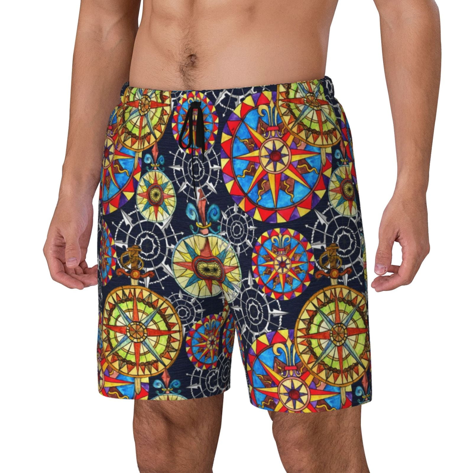 Junzan Colorful Compasses Print Swim Trunks Men Swim Shorts with Built ...