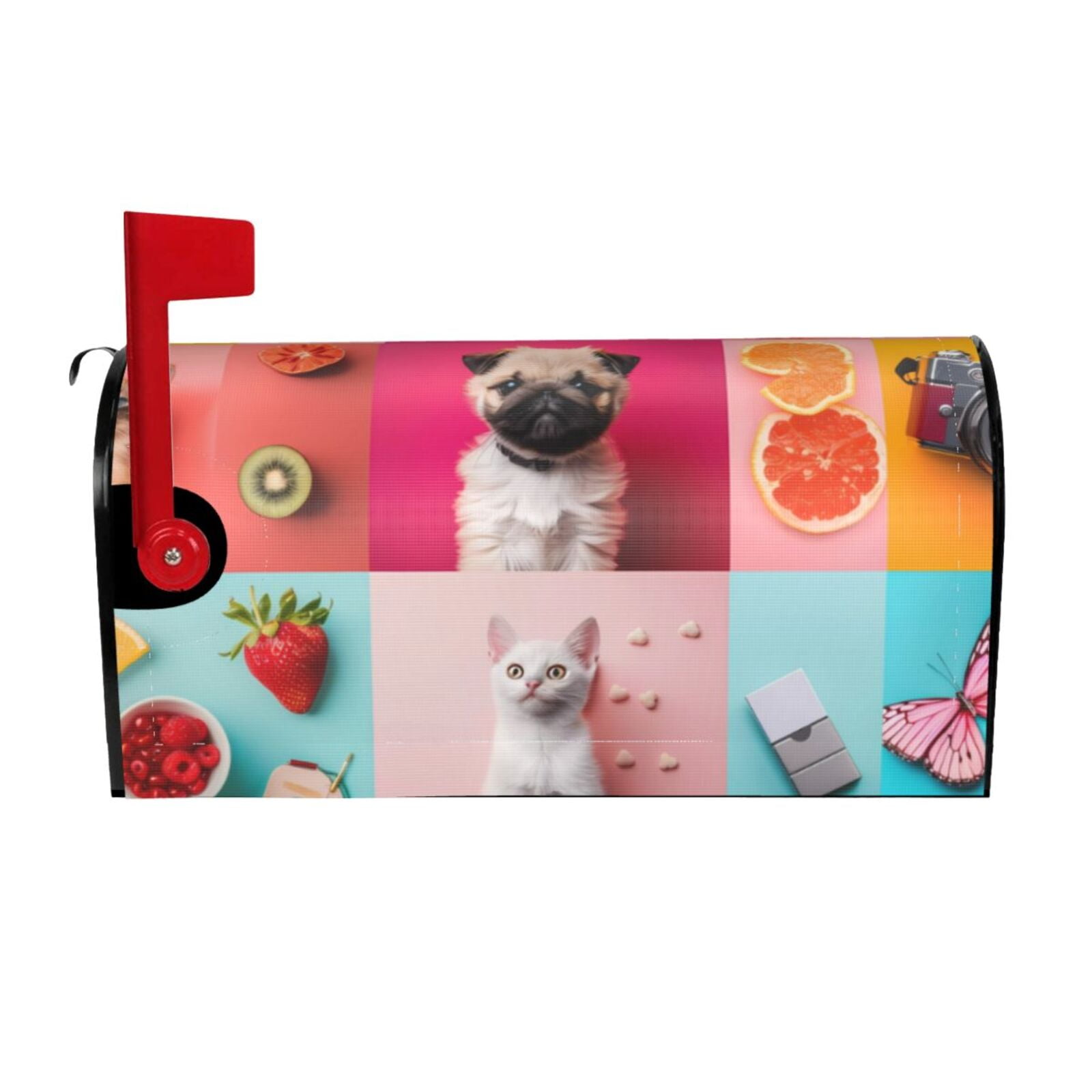 Junzan Colorful Dog Cat Collage Pattern Mailbox Covers,Magnetic Mailbox ...