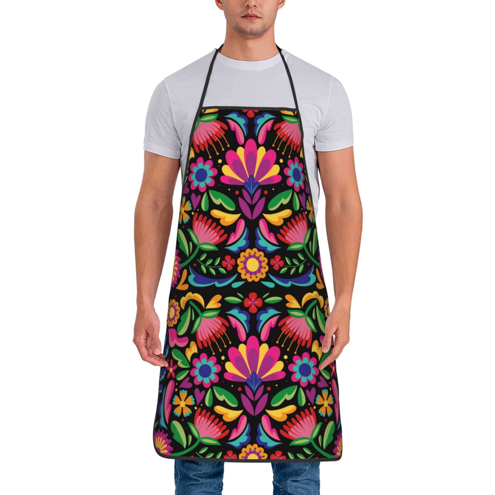 Junzan Colorful Floral Embroidery Mexican Print Kitchen Cooking Aprons ...