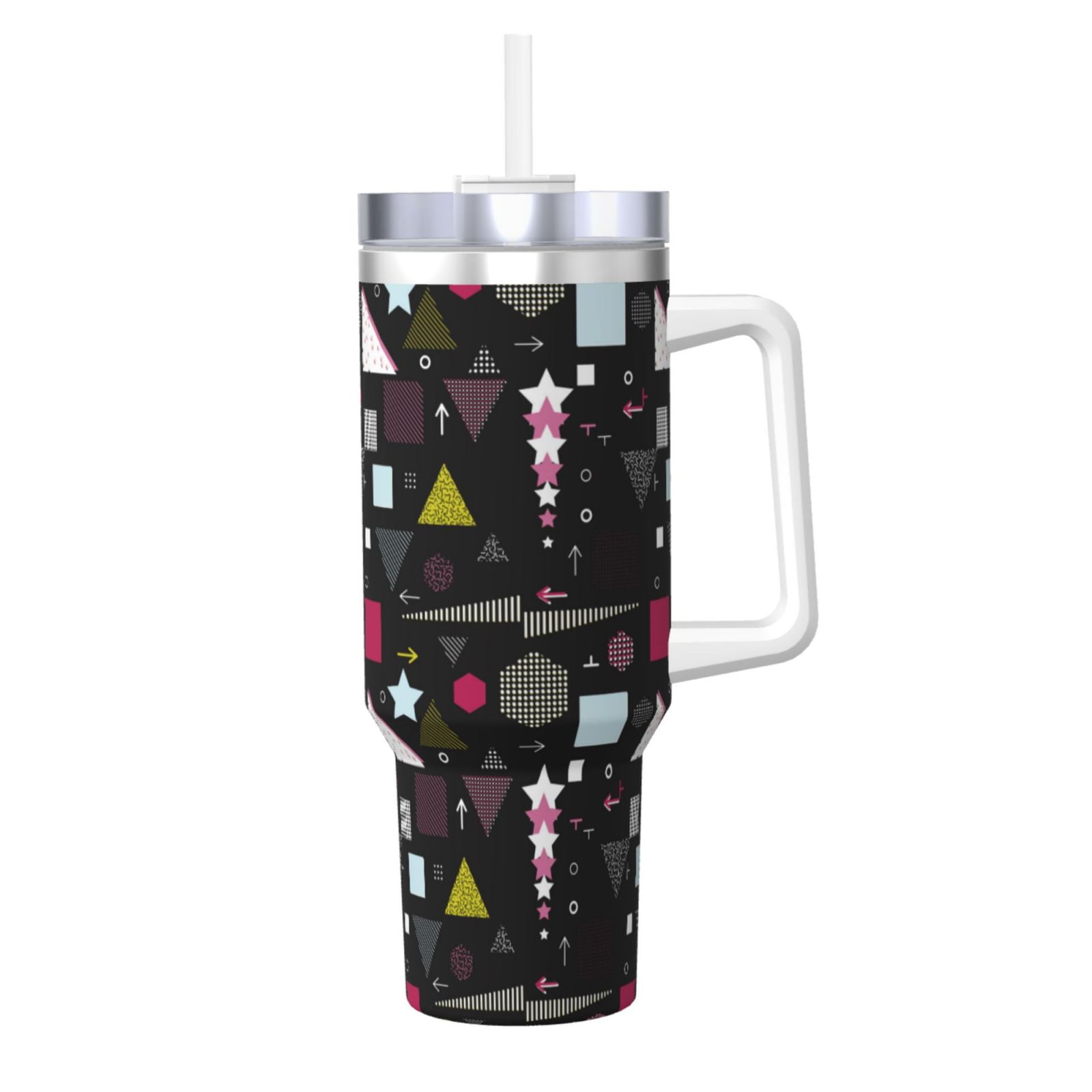 Junzan Colorful Geometry Pattern 40oz Water Bottle with Handle & Flip ...