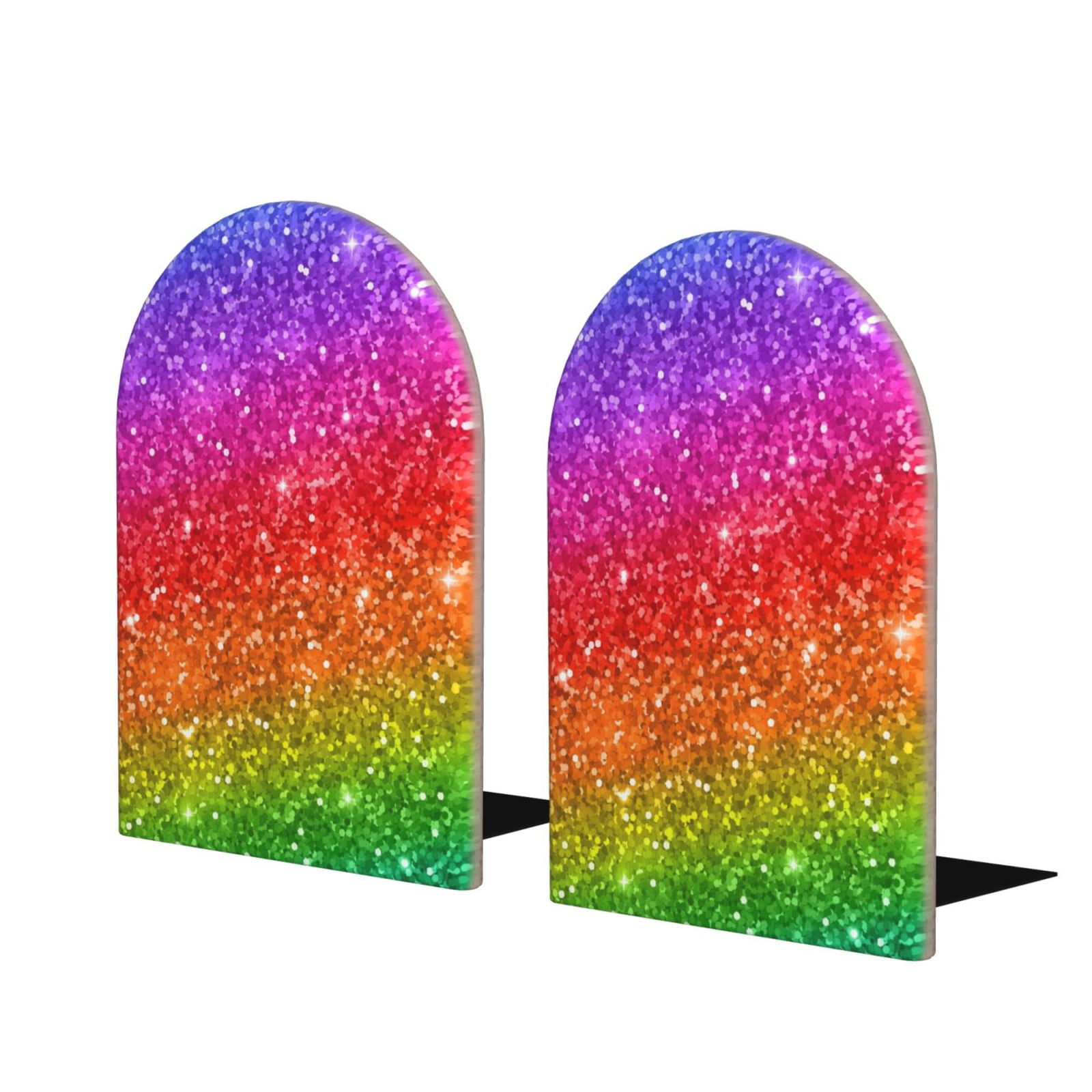 Junzan Colorful Glitter for Wood Bookends,1 Pair Book Ends for Shelves ...