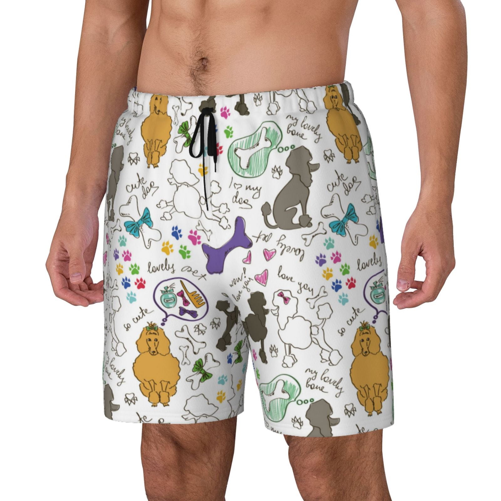 Junzan Colorful Poodle Dog Print Swim Trunks Men Swim Shorts with Built ...
