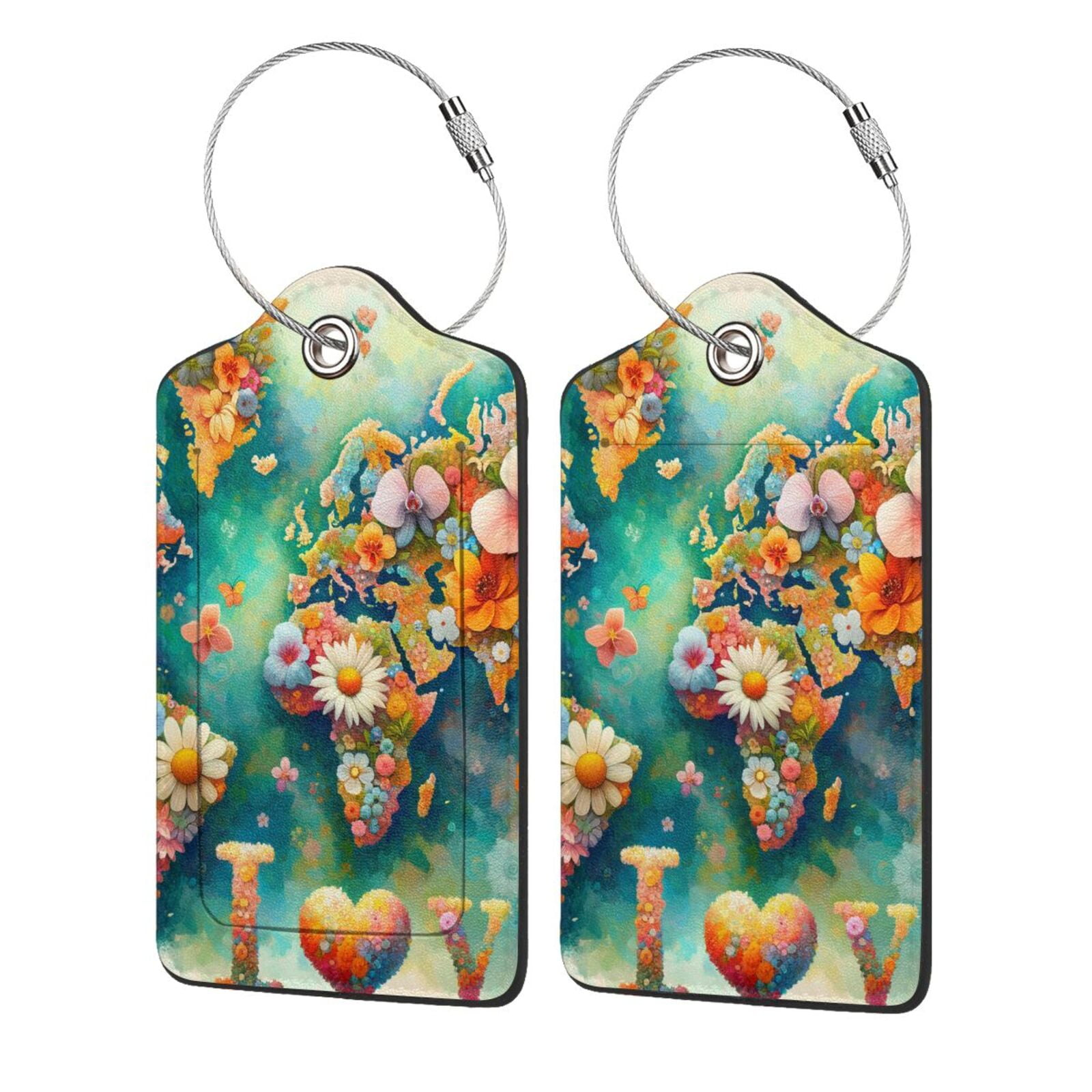 Junzan Colorful World Map for Luggage Tags,Leather Luggage Tags for ...