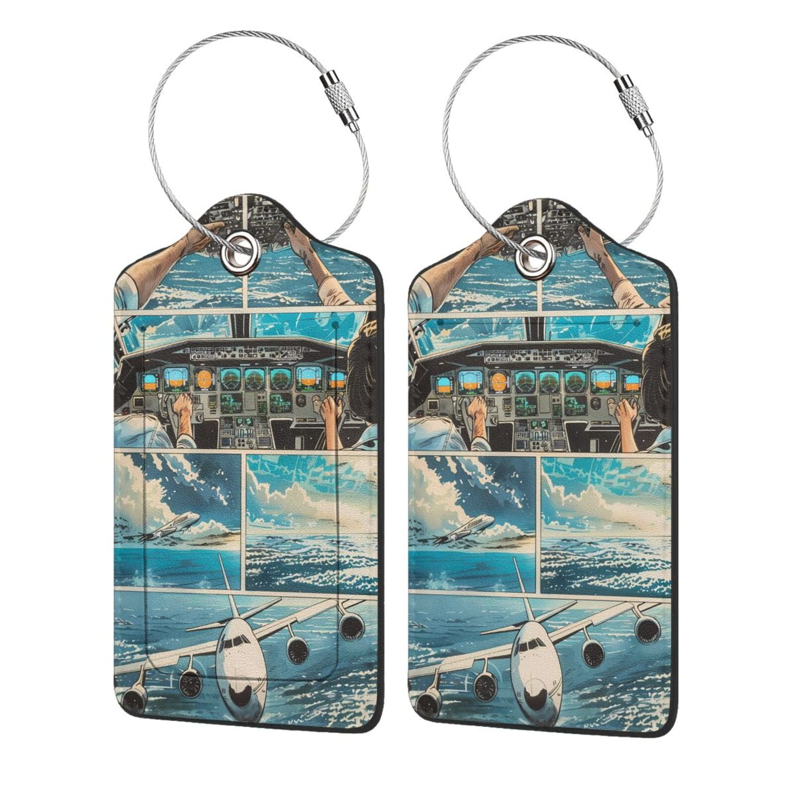 Junzan Comic Airplane Cockpit Illustration for Luggage Tags,Leather ...