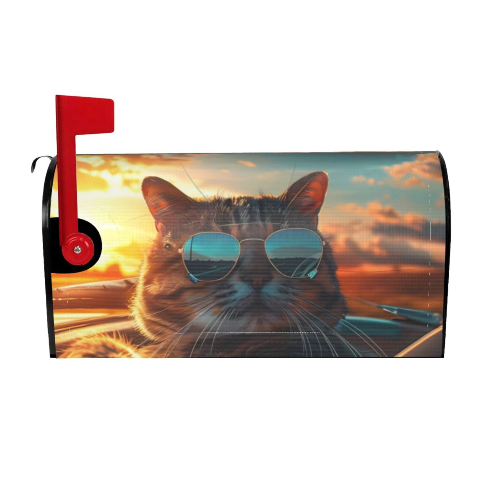 Junzan Cool Cat Driving Sunset Pattern Mailbox Covers,Magnetic Mailbox ...