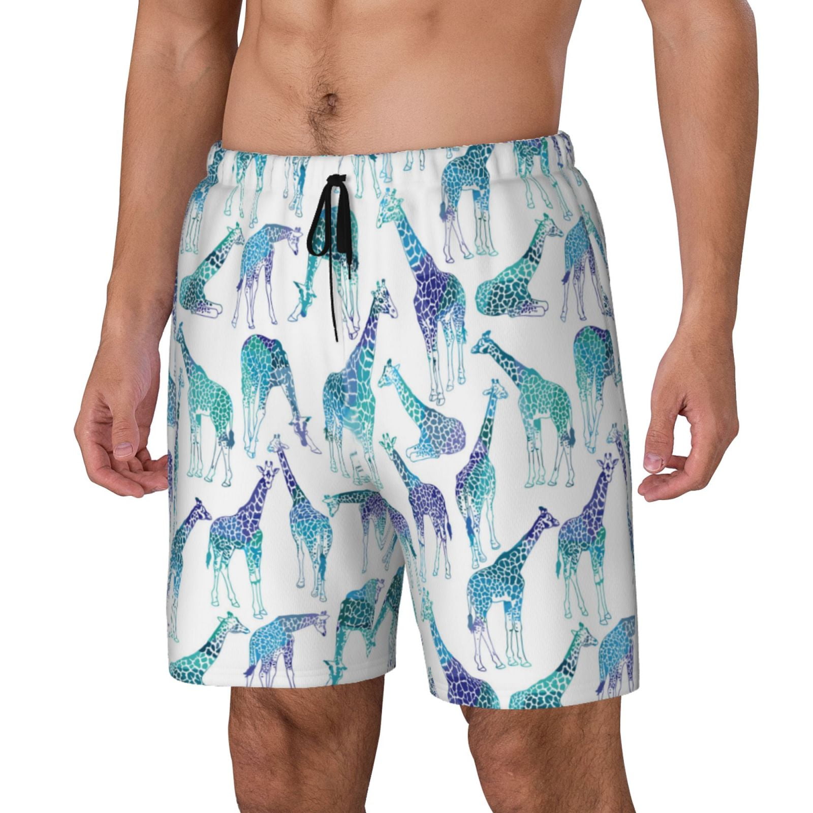 Junzan Cool Giraffe Print Swim Trunks Men Swim Shorts with Built-in ...