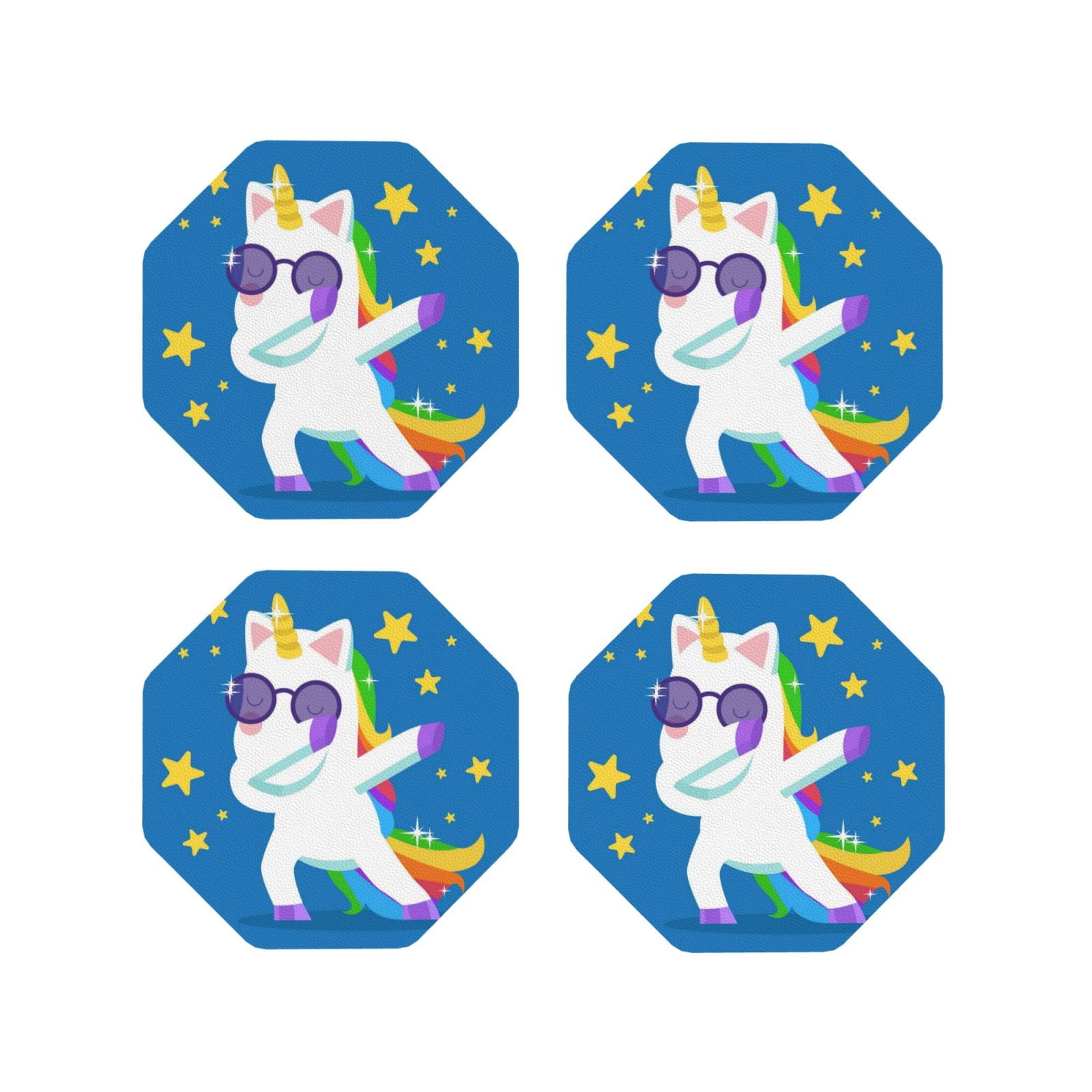 Junzan Cool Unicorn Star Golden Print Coasters for Drinks - Leather ...