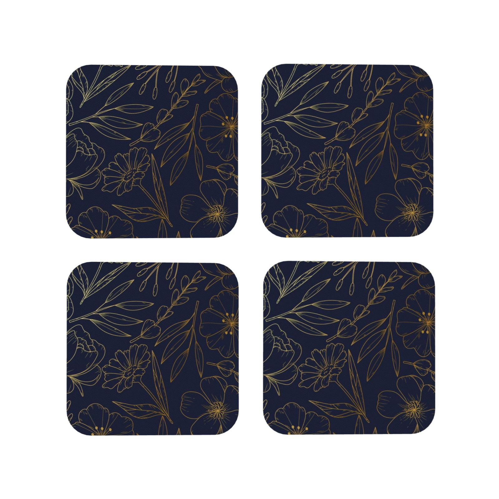 Junzan Copper-Gold Gloss Outline Flower Print Coasters for Drinks ...