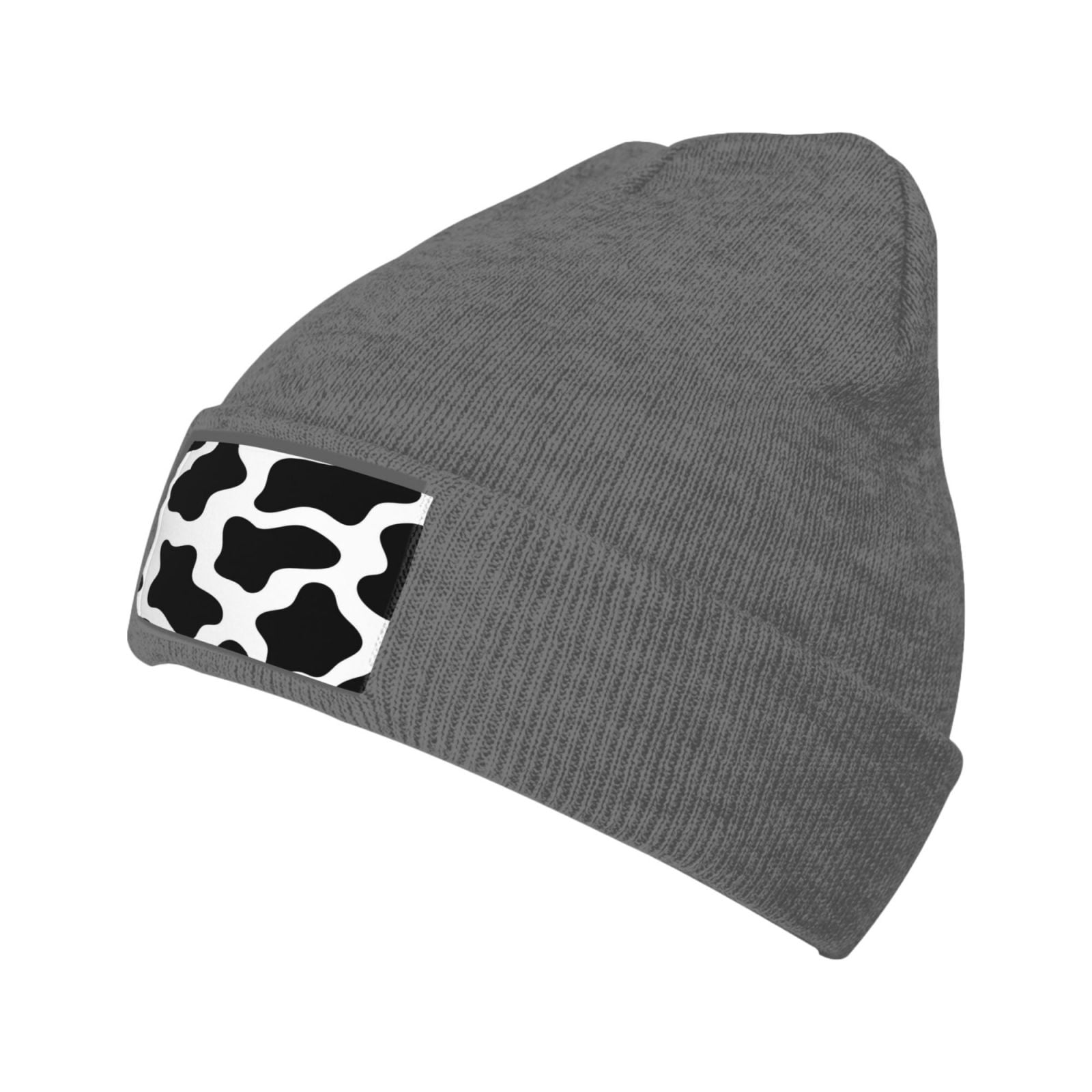 Junzan Cow Print Black White Mens Winter Hats Thick Knit Cuff Beanie ...