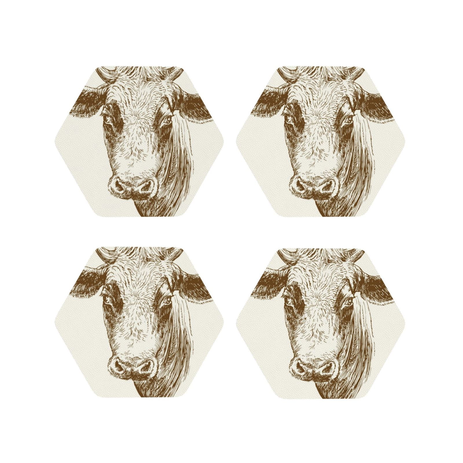 Junzan Cow Print Coasters for Drinks - Leather Coasters Set of 4 for ...