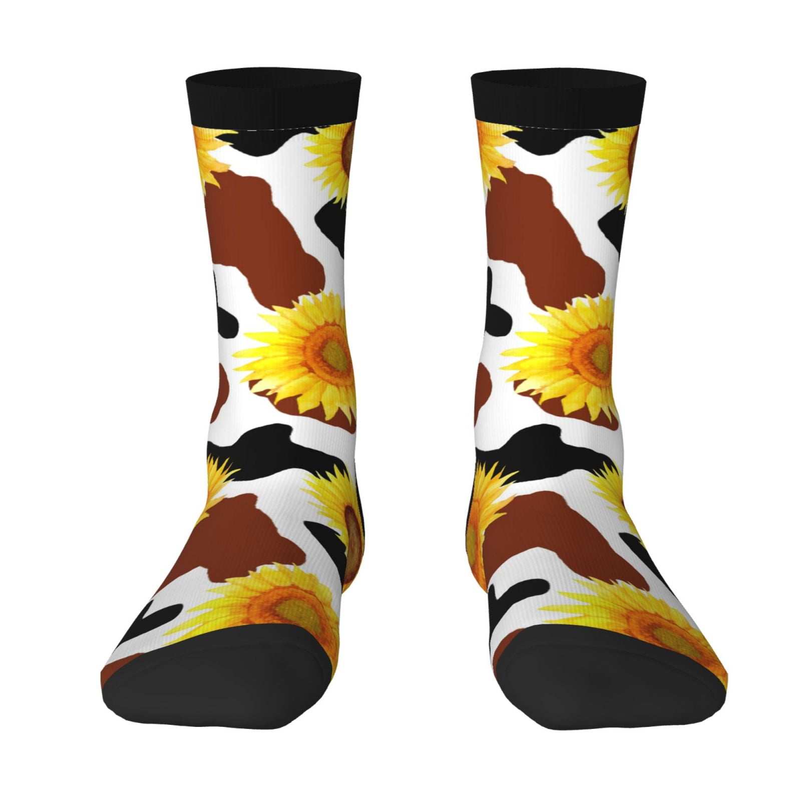 Junzan Cow Print Sunflower Mens Funny Socks For Men Women Colorful Fun ...