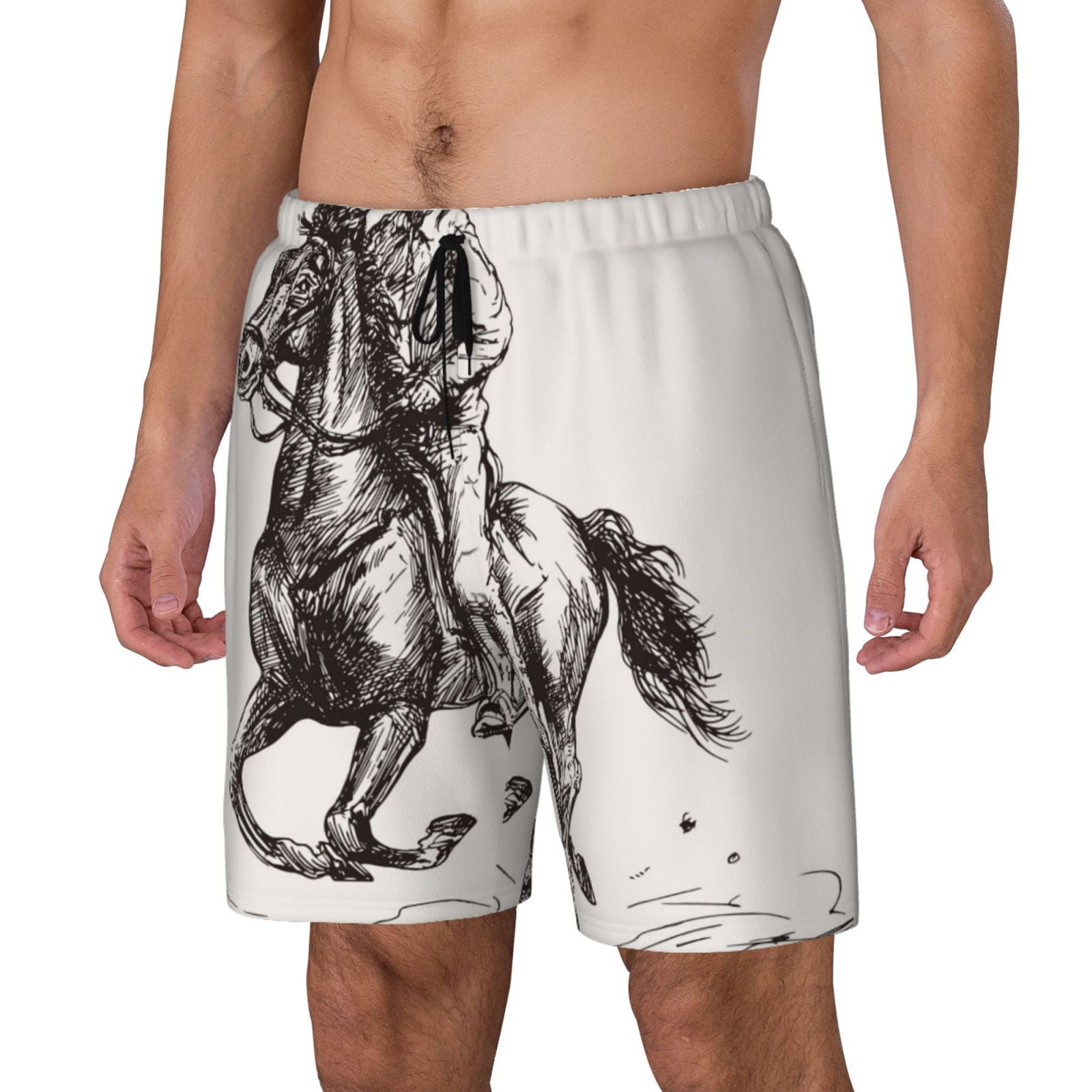 Junzan Cowboy Ride A Horse Print Swim Trunks Men Swim Shorts with Built ...