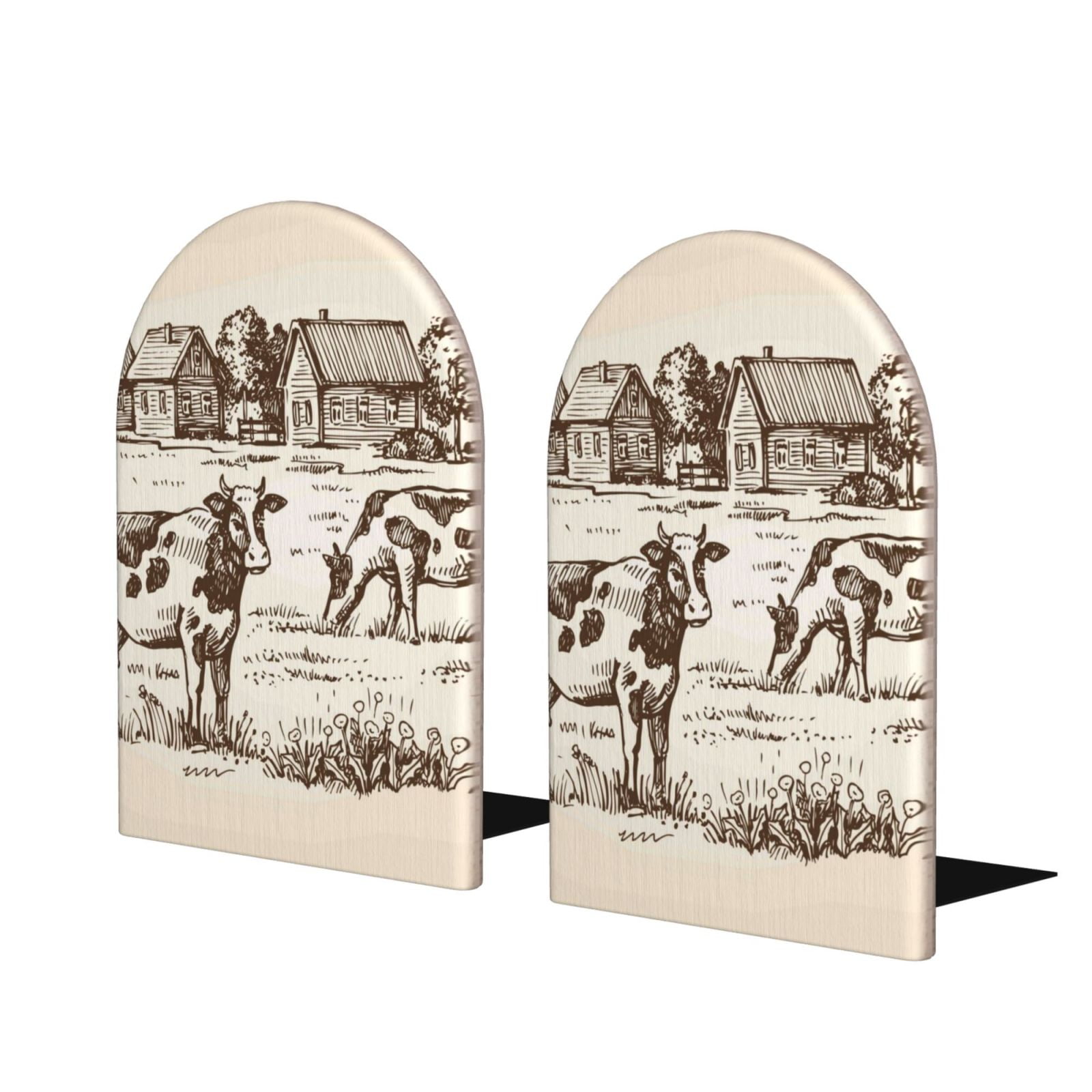 Junzan Cows On The Farm for Wood Bookends,1 Pair Book Ends for Shelves ...