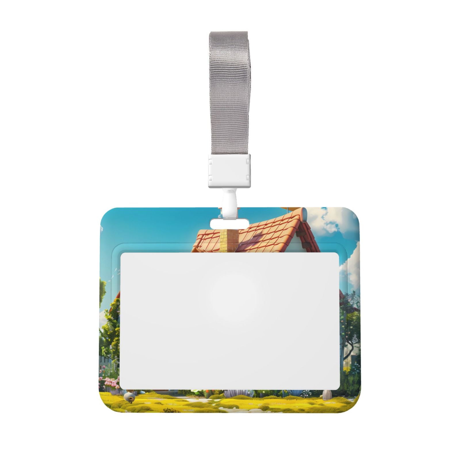 Junzan Cozy Cartoon Backyard ID Badge Holder with Windows Key Card Work ...