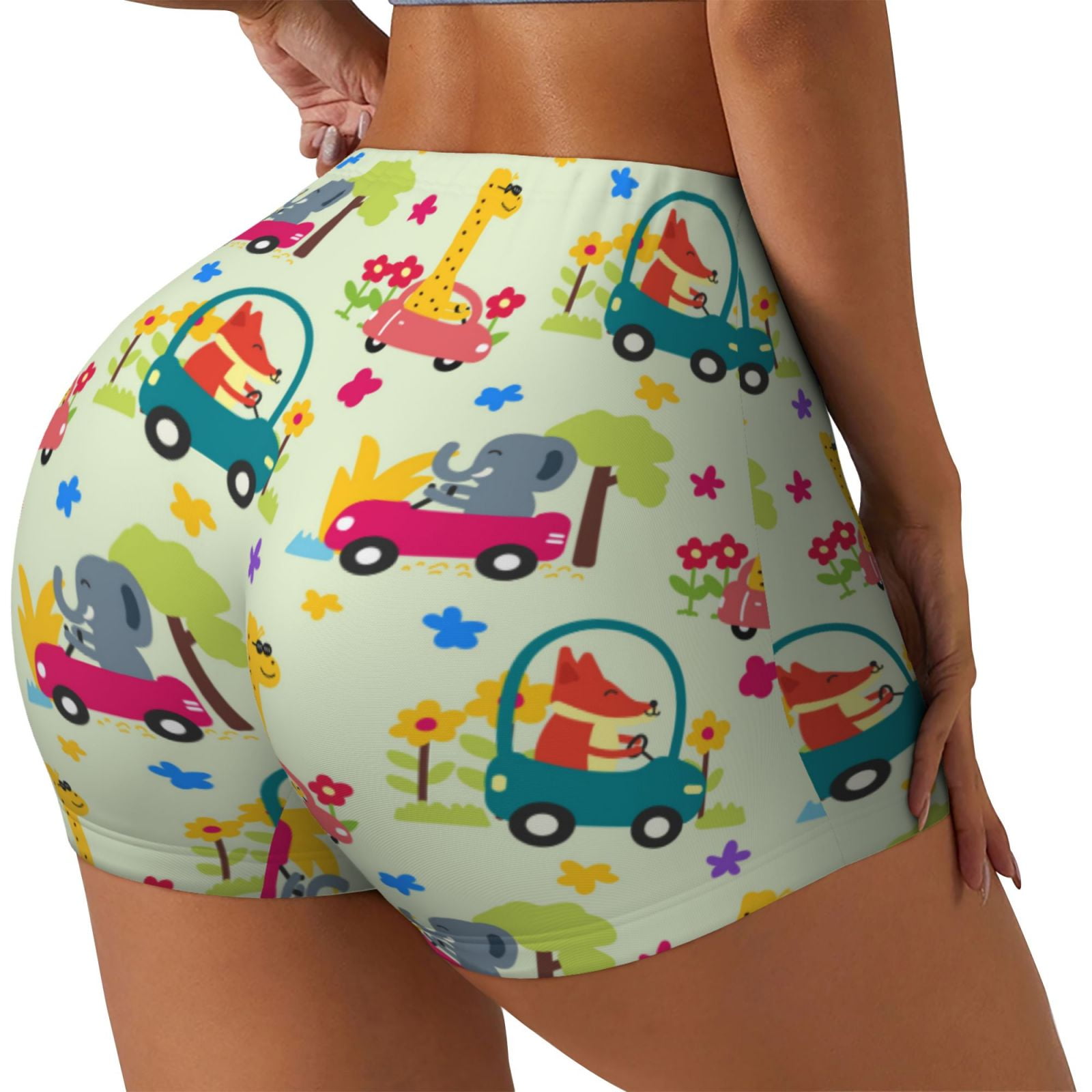 Junzan Cute Animals driving a car Pattern Women Workout Impact Shorts ...