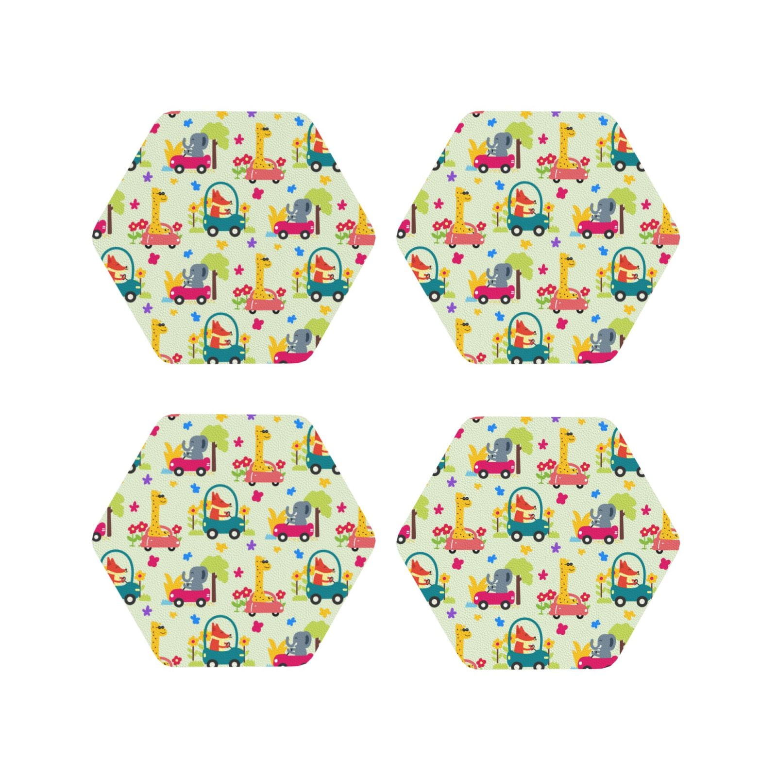 Junzan Cute Animals driving a car Print Coasters for Drinks - Leather ...
