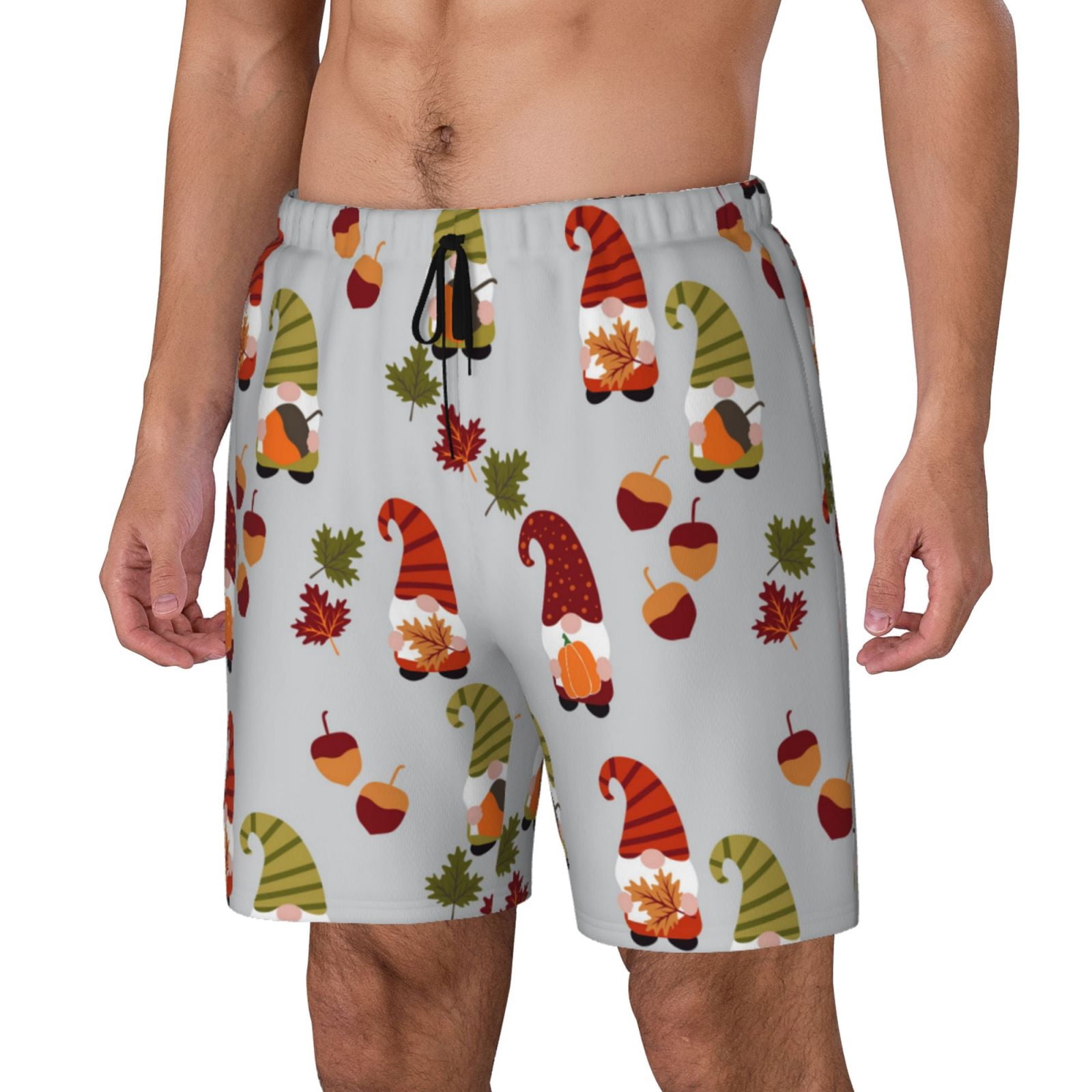 Junzan Cute Autumn Gnomes Print Swim Trunks Men Swim Shorts with Built ...
