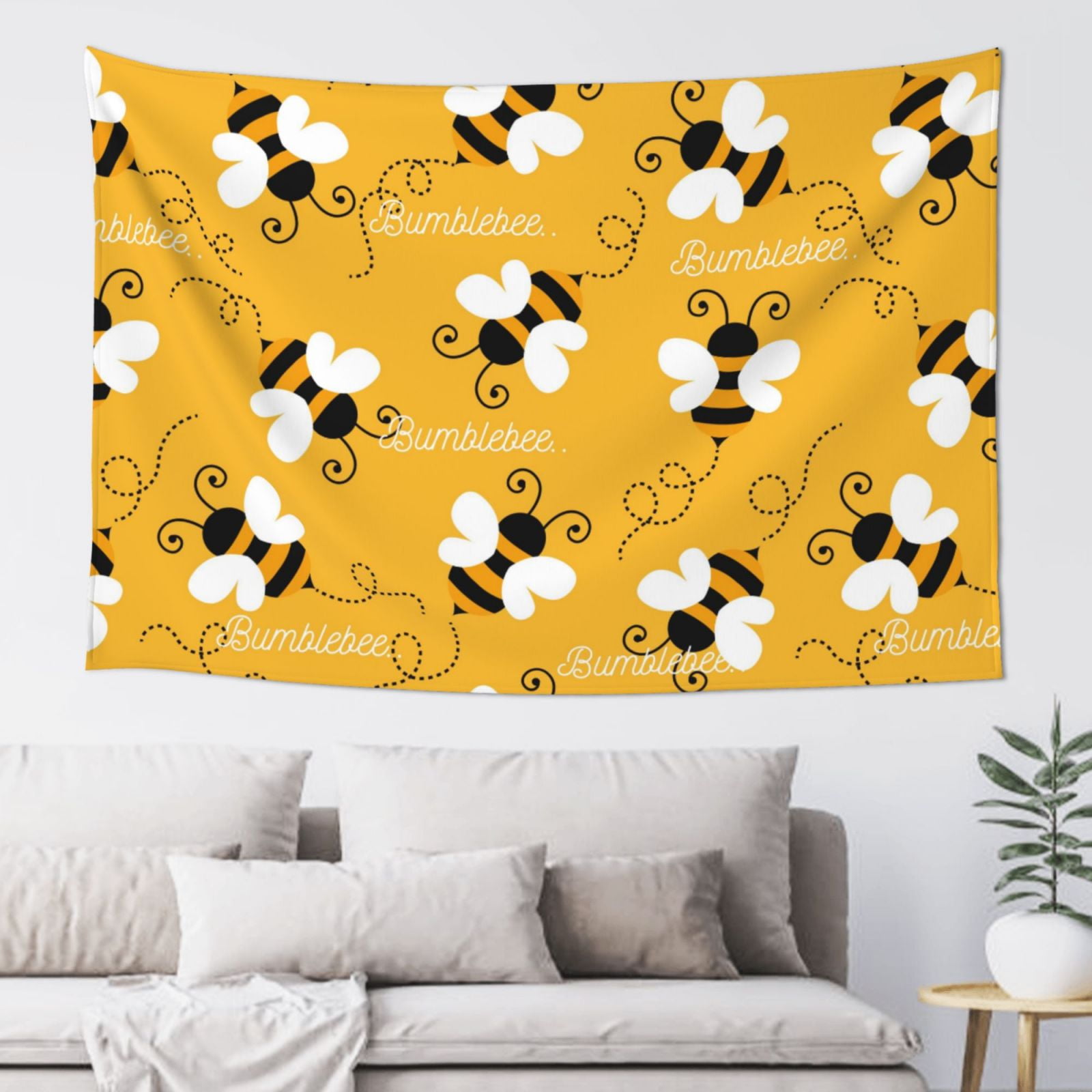 Junzan Cute Bee Butterfly Yelllow Tapestry Hippie Tapestry For Bedroom ...