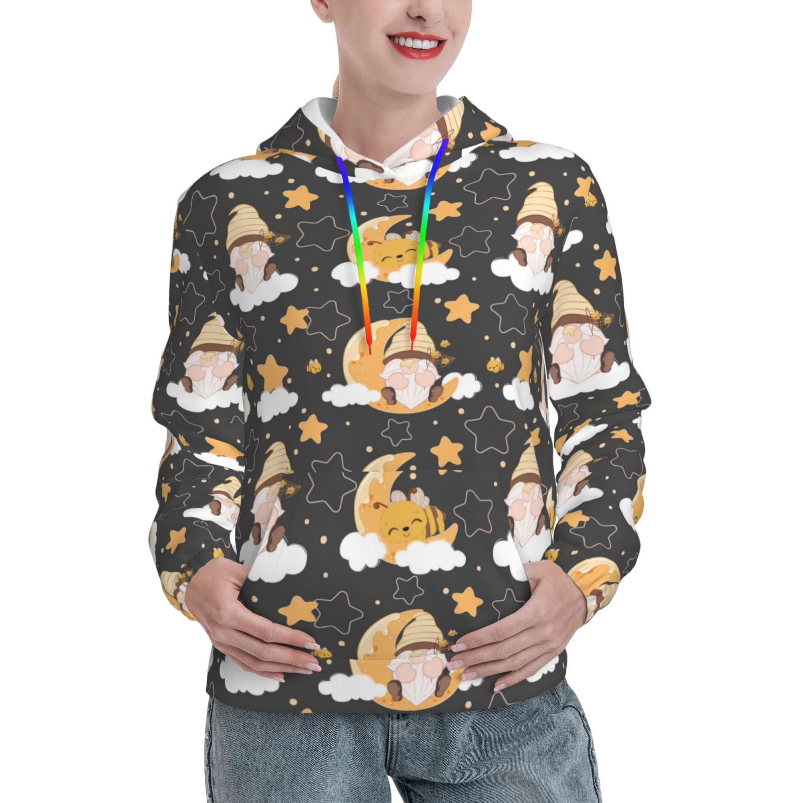 Junzan Cute Bee Gnome for Women's Hoodie, Hooded Sweatshirts Workout Sweat Pullover Hoodie for ...