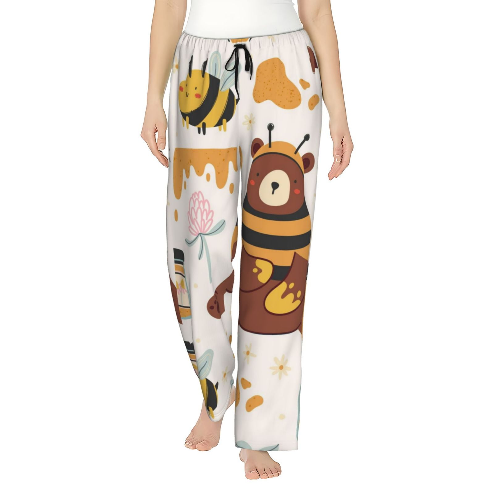 Junzan Cute Bee Honey Jar Hive Bear Women'S Pajama Pants Drawstring ...