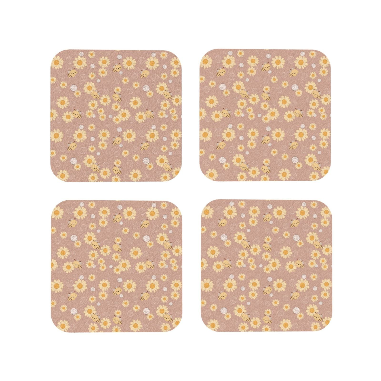 Junzan Cute Bee Print Coasters for Drinks - Leather Coasters Set of 4 ...
