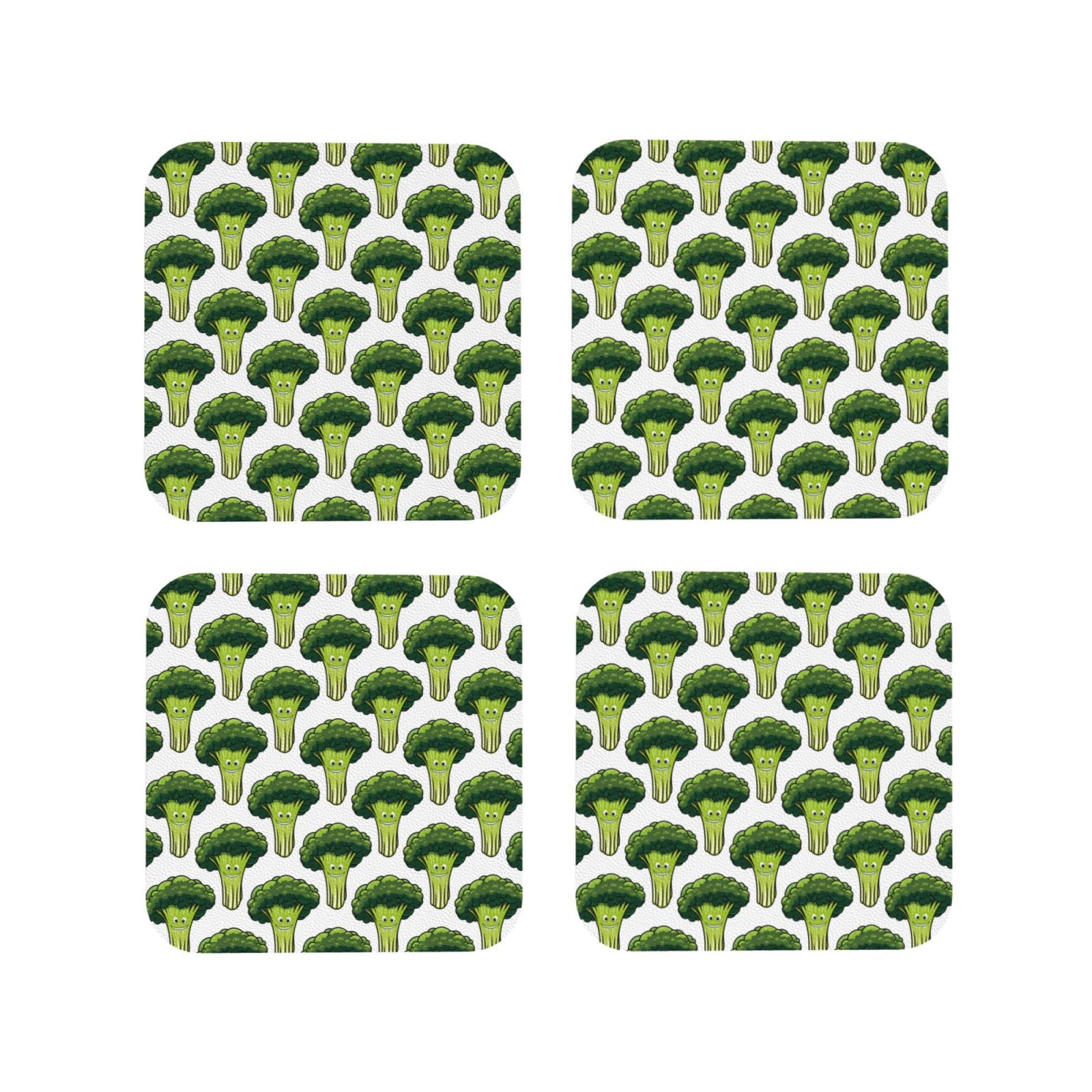 Junzan Cute Broccoli Print Coasters for Drinks - Leather Coasters Set ...