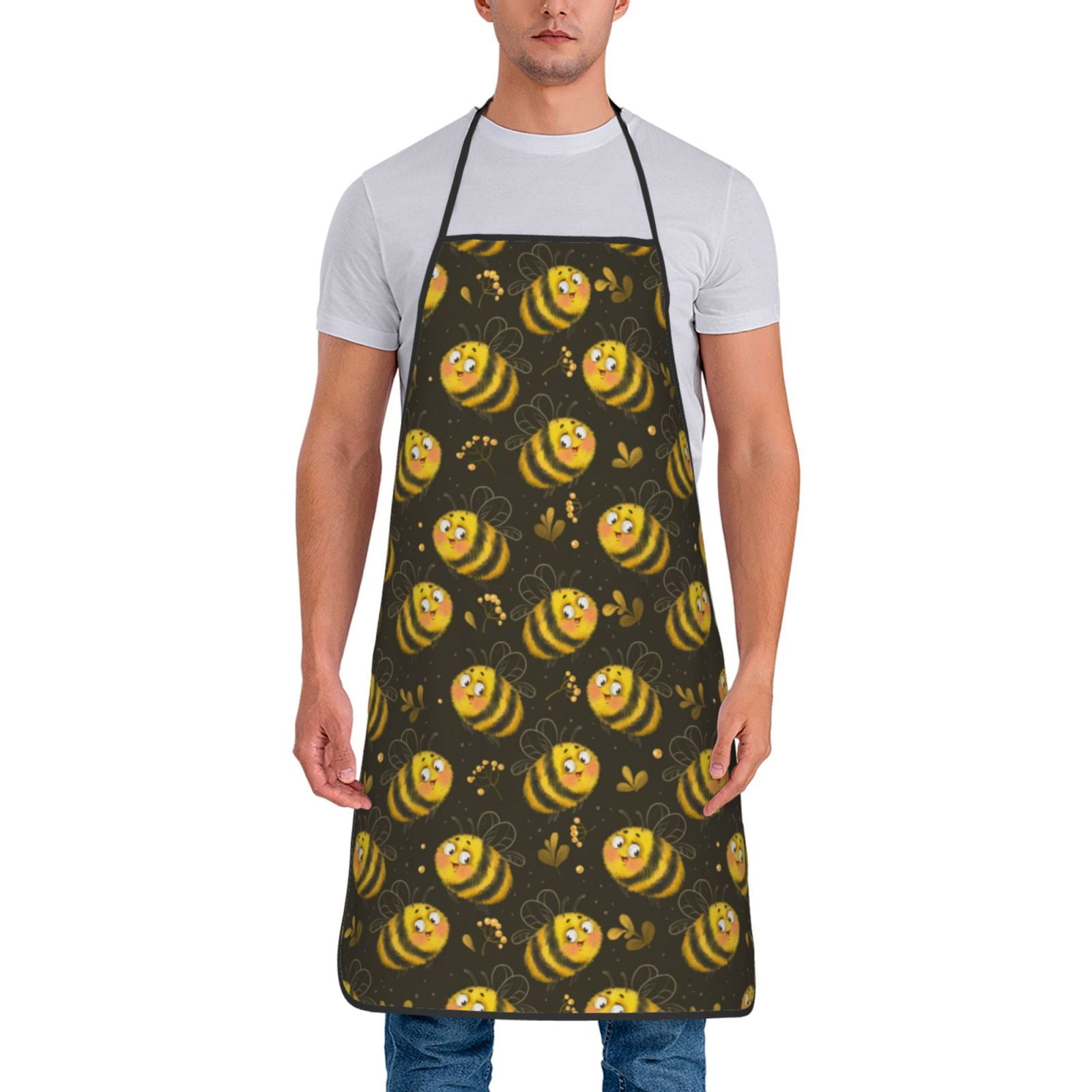 Junzan Cute Cartoon Bees Print Kitchen Cooking Aprons, Chef Apron for Men and Women Professional ...