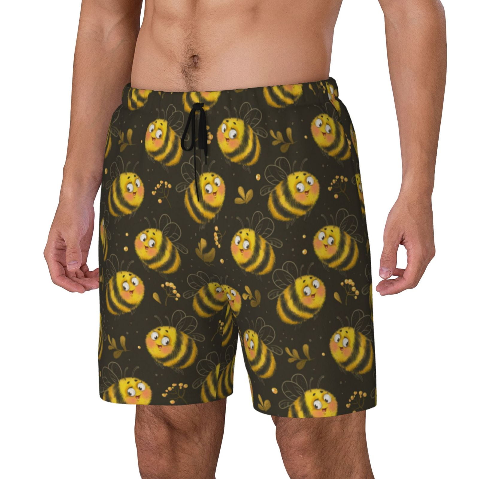 Junzan Cute Cartoon Bees Print Swim Trunks Men Swim Shorts with Built ...