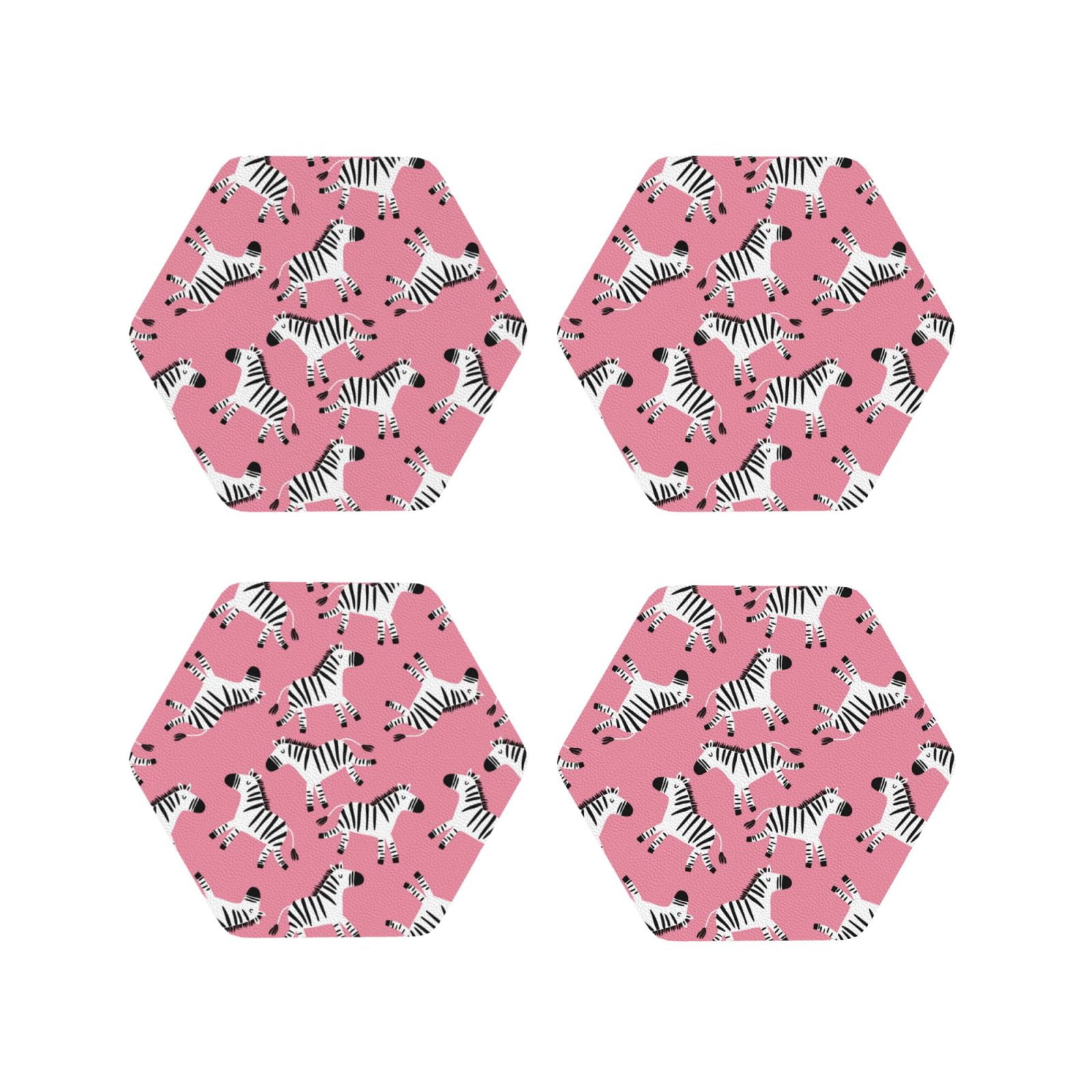 Junzan Cute Cartoon Zebra Print Coasters for Drinks - Leather Coasters ...