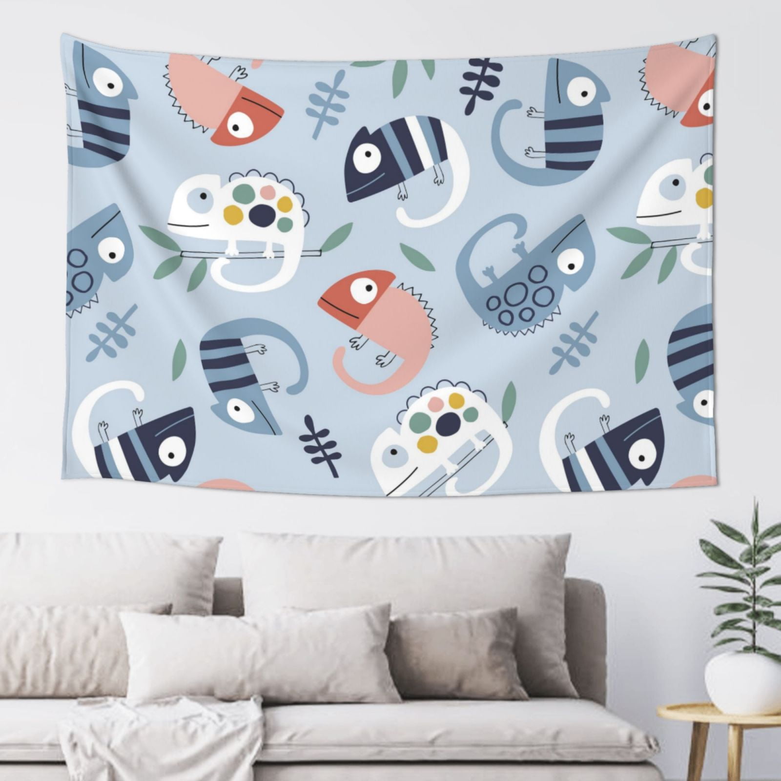Junzan Cute Chameleons On Blue Tapestry Hippie Tapestry For Bedroom ...