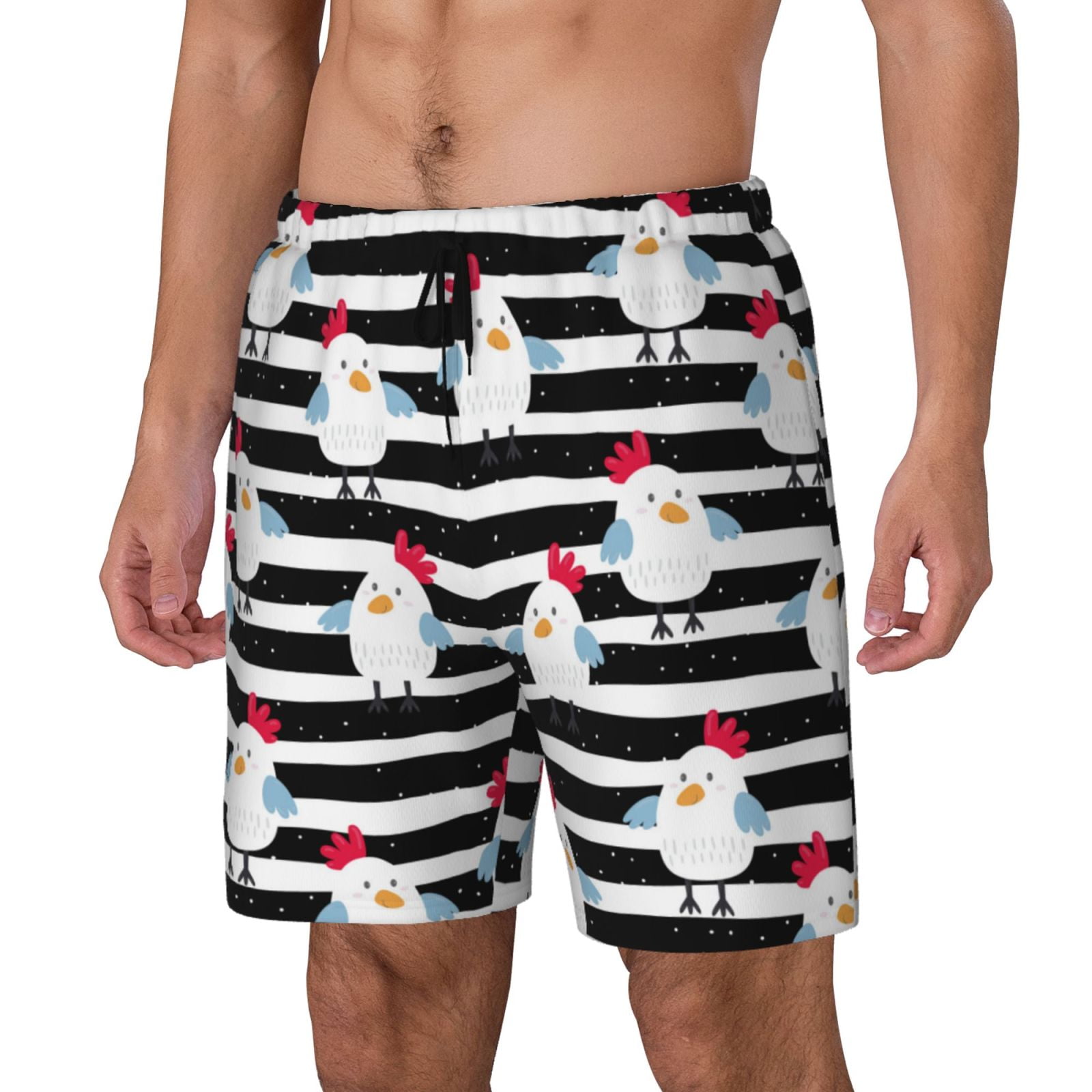 Junzan Cute Chicken Print Swim Trunks Men Swim Shorts with Built-in ...