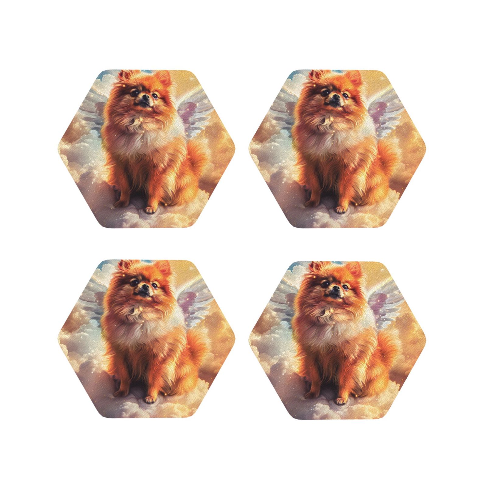 Junzan Cute Cloud Pomeranian Print Coasters for Drinks - Leather ...