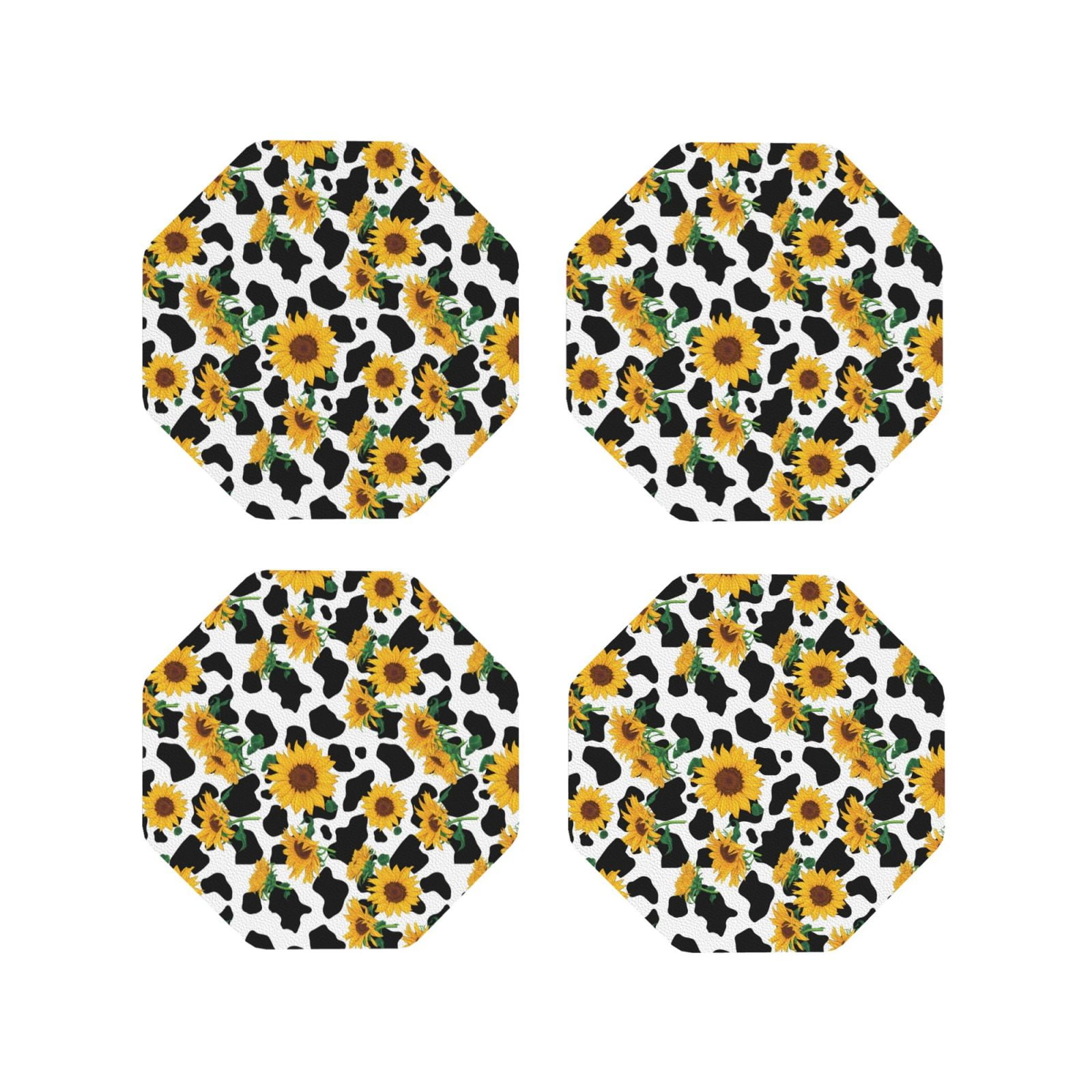 Junzan Cute Cow Print Sunflower A Print Coasters for Drinks - Leather ...