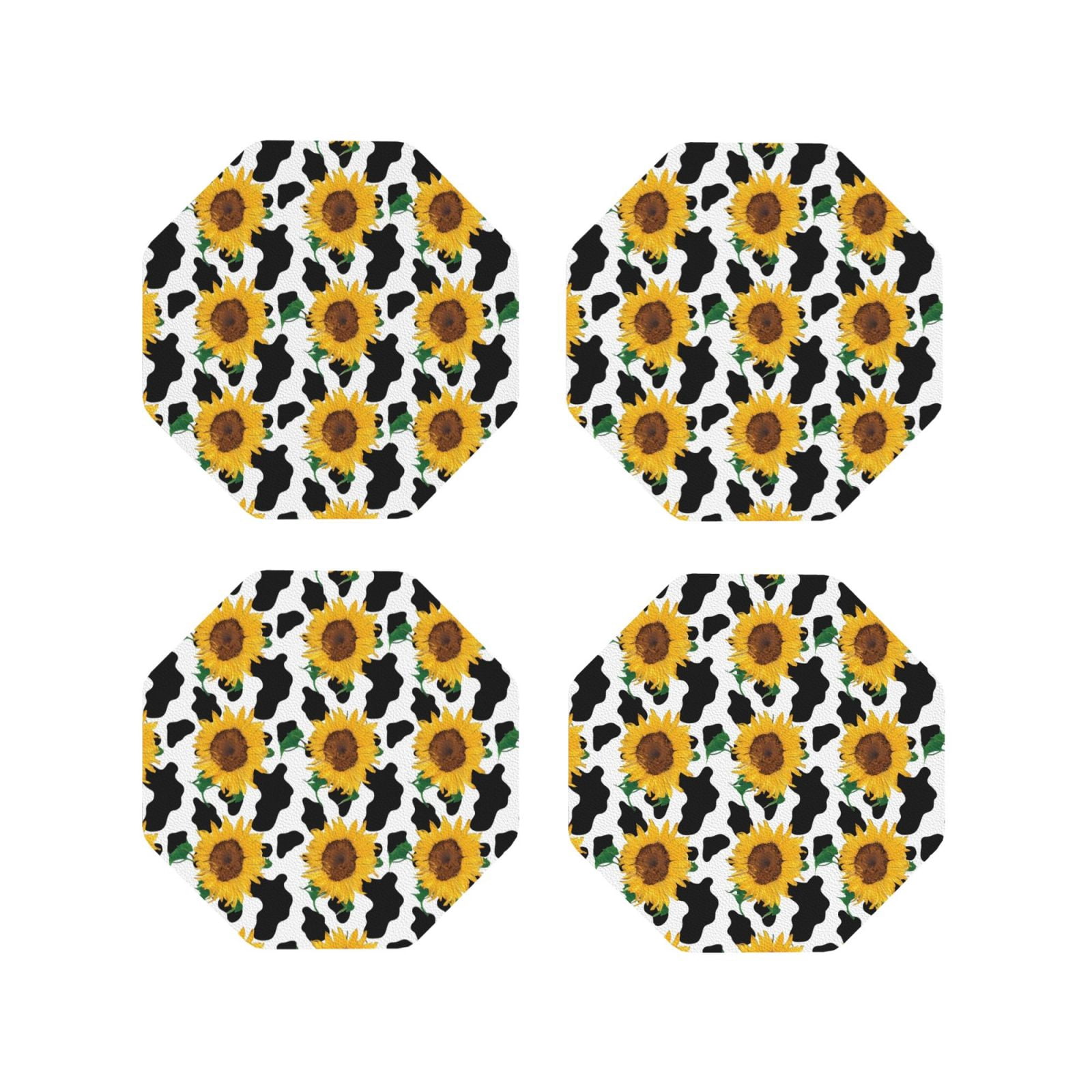 Junzan Cute Cow Print Sunflower B Print Coasters for Drinks - Leather ...