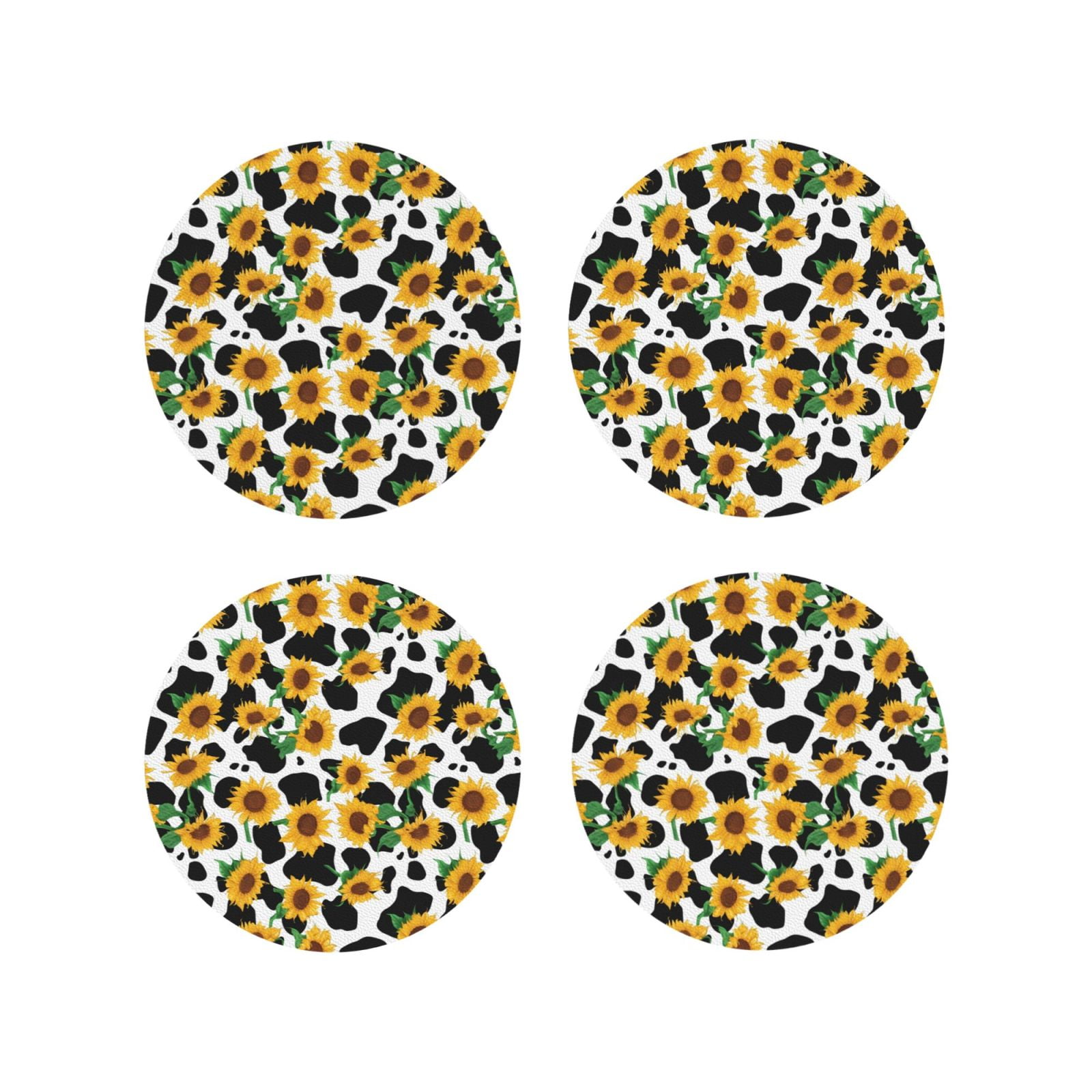 Junzan Cute Cow Print Sunflower C Print Coasters for Drinks - Leather ...